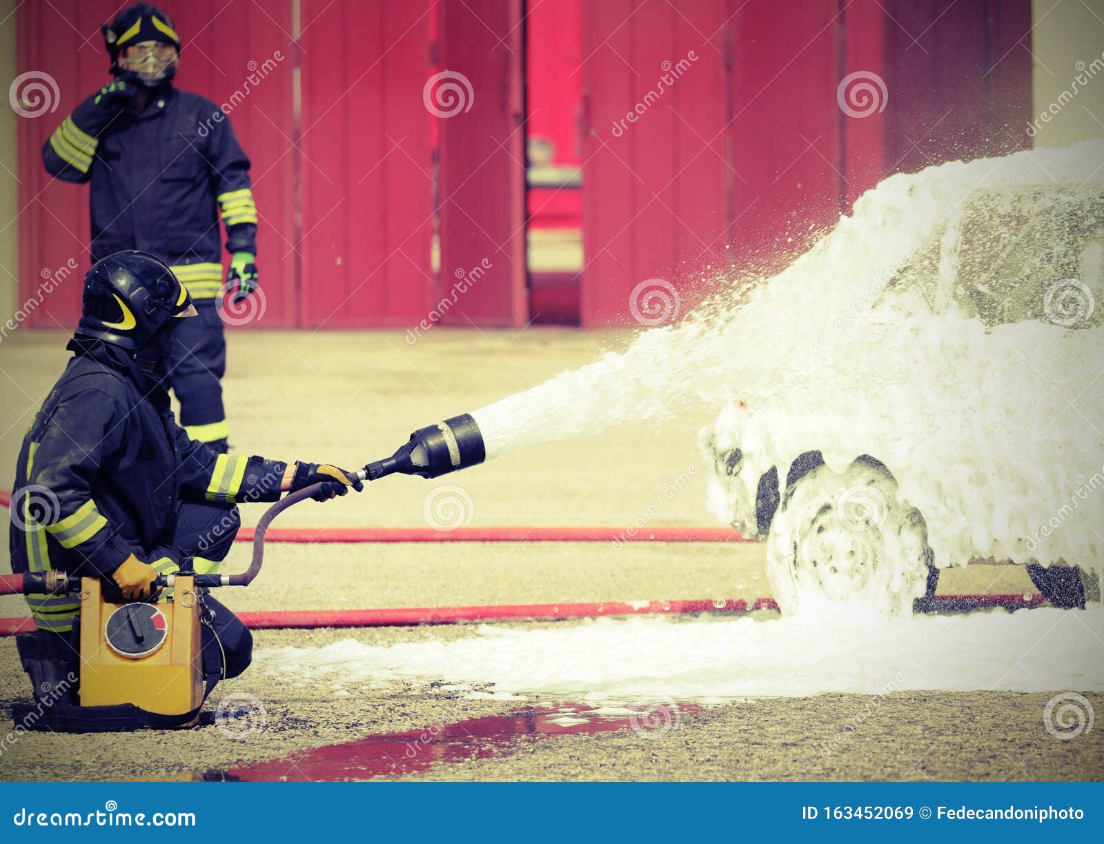 Firefighters Blow Out a Fire in a Car Stock Image - Image of hose ...