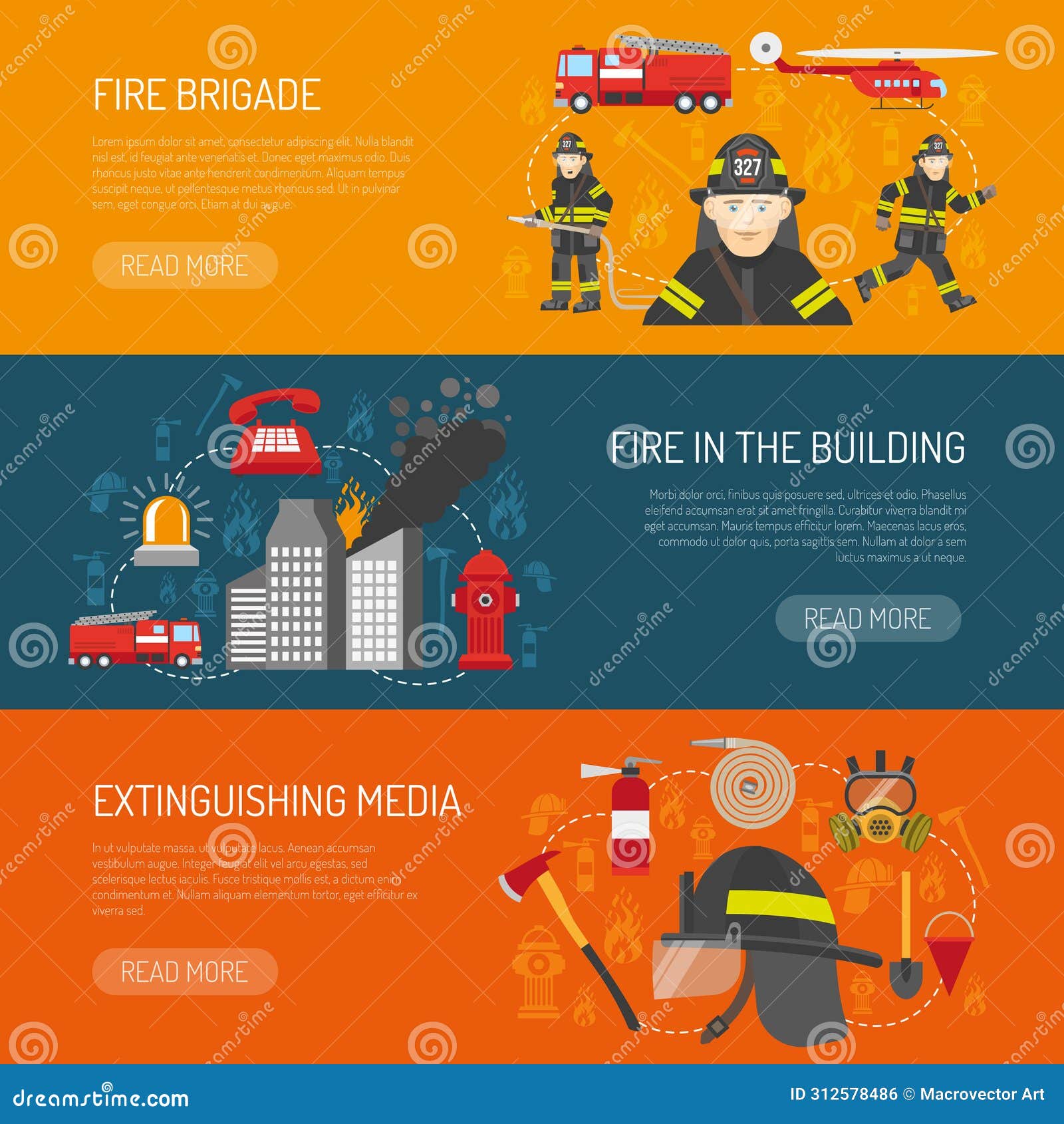 Firefighters Brigade Flat Banners Webpage Design Stock Vector ...