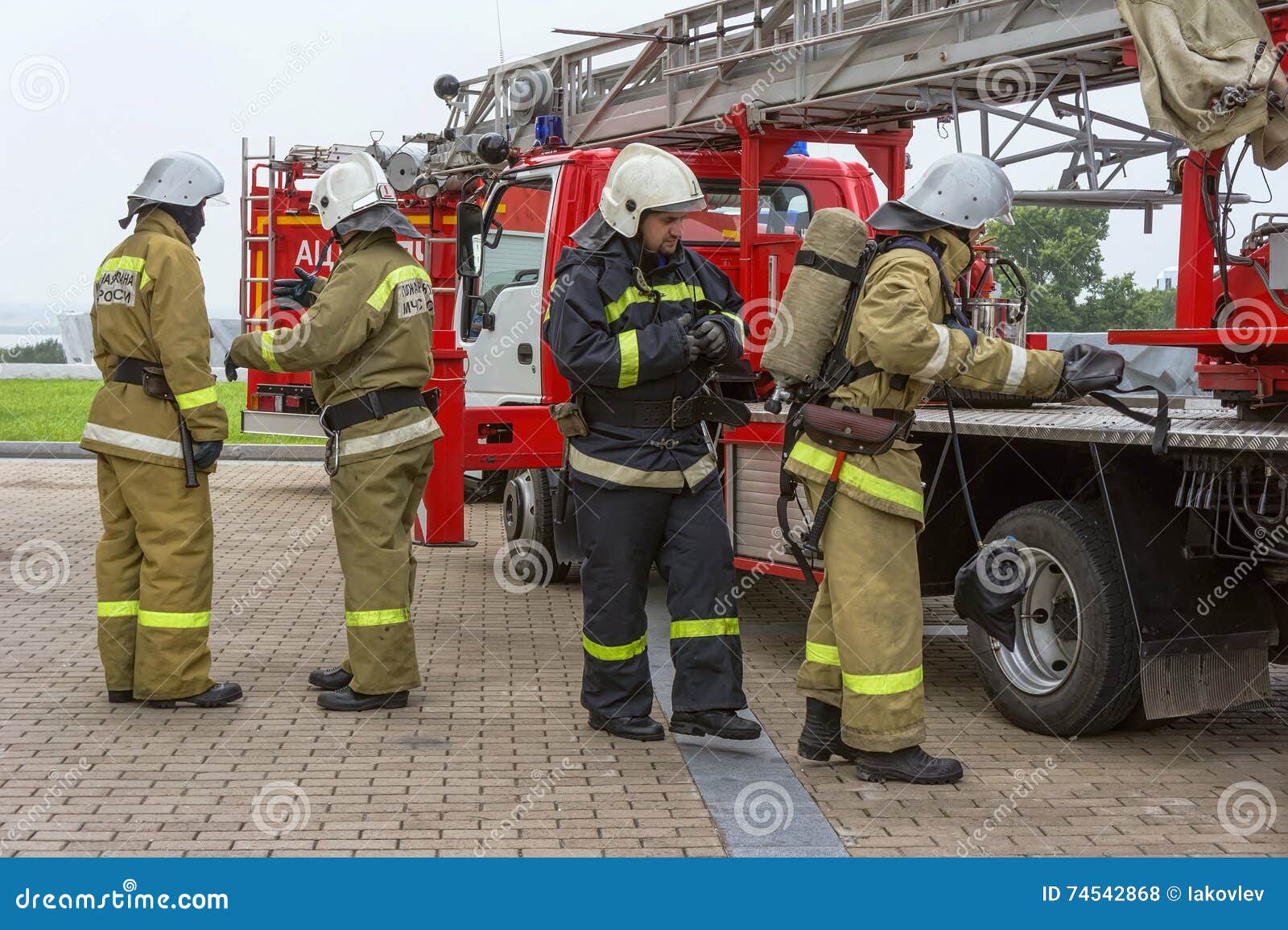 The Firefighters Check Their Equipment. Editorial Stock Photo - Image ...