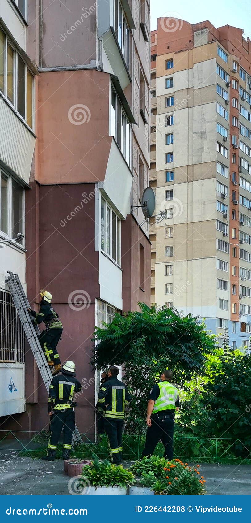 Firefighters Climb the Stairs To the Second Floor of a High-rise ...