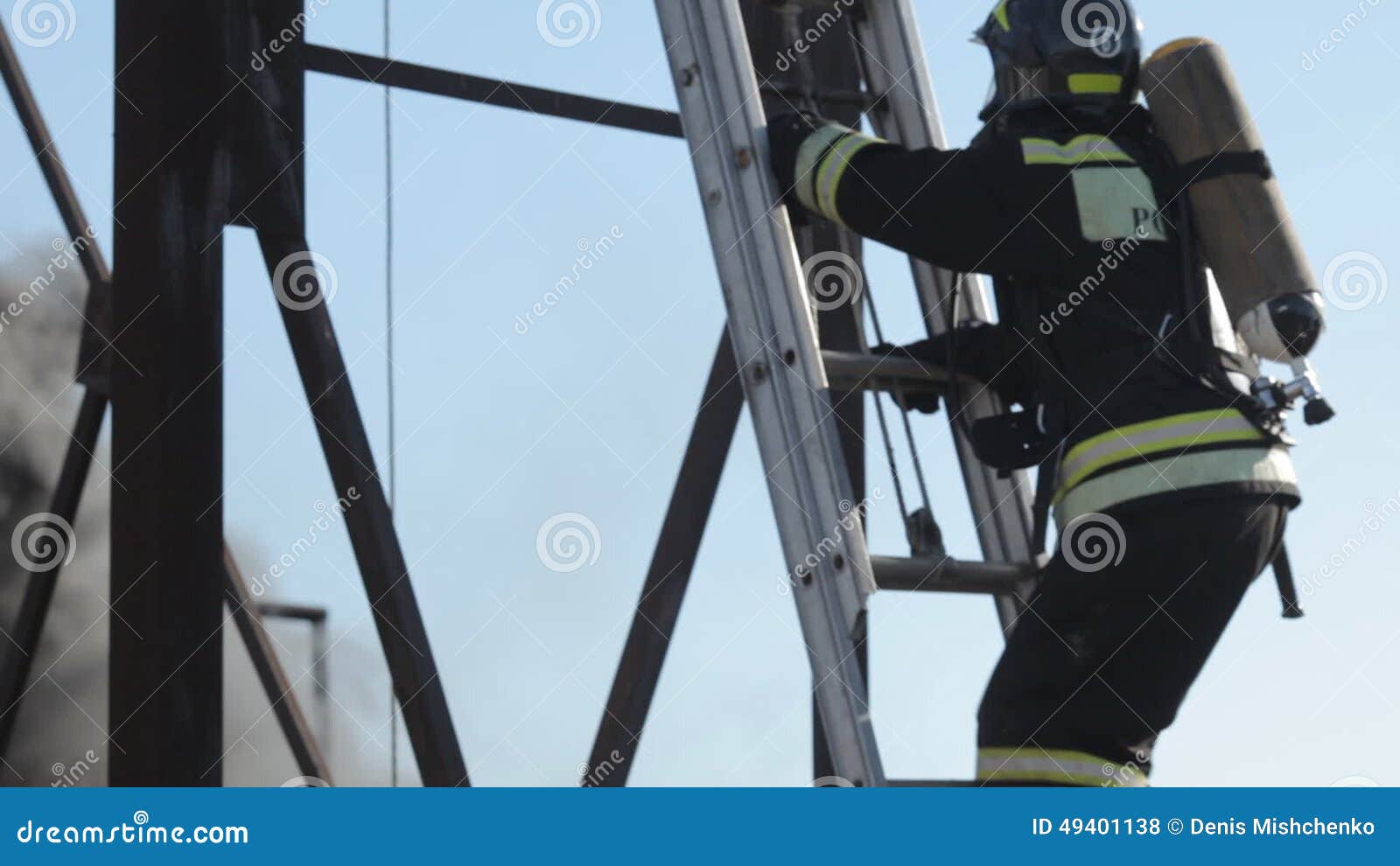Firefighters Climb Up the Ladder in a Fire Stock Footage - Video of ...
