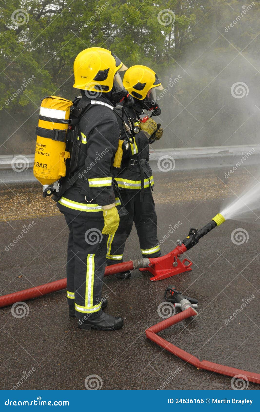 Firefighters Cooling Spray. Editorial Photo - Image of crushed ...