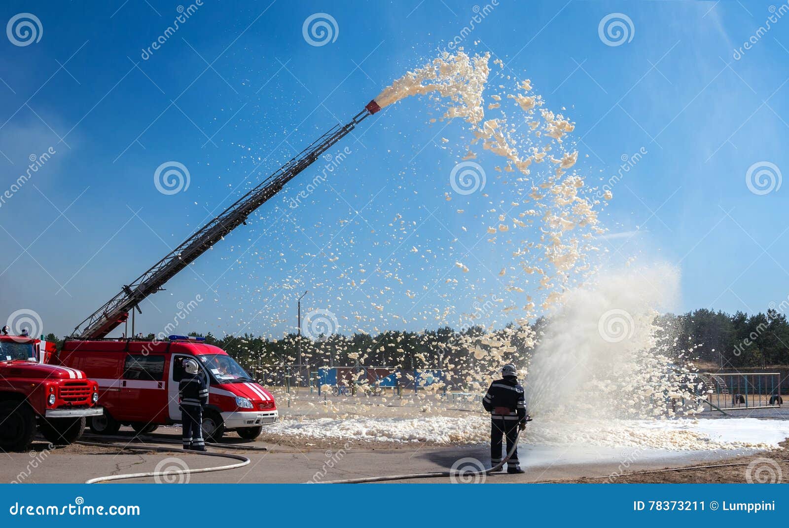 Firefighters Demonstration of Fire Fighting Equipment. Editorial Photo ...