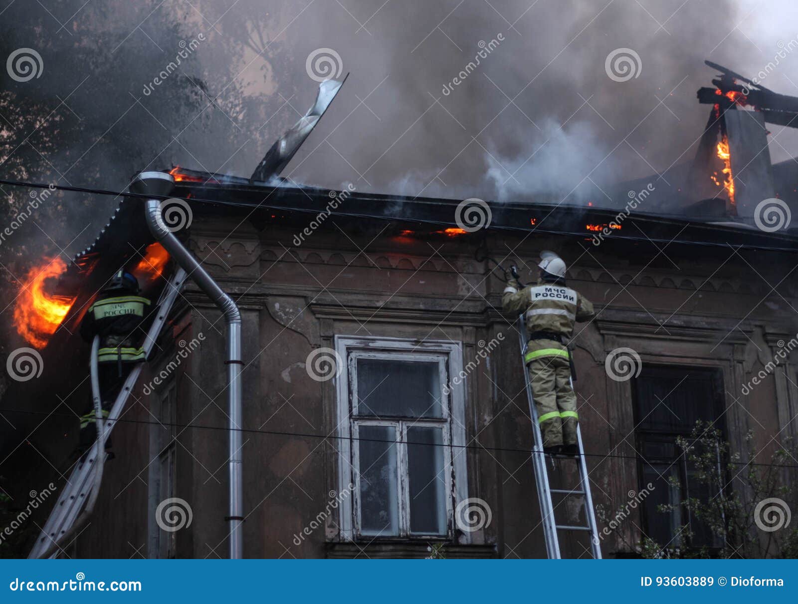 Firefighters Extinguish a Fire in an Old House Editorial Stock Image ...