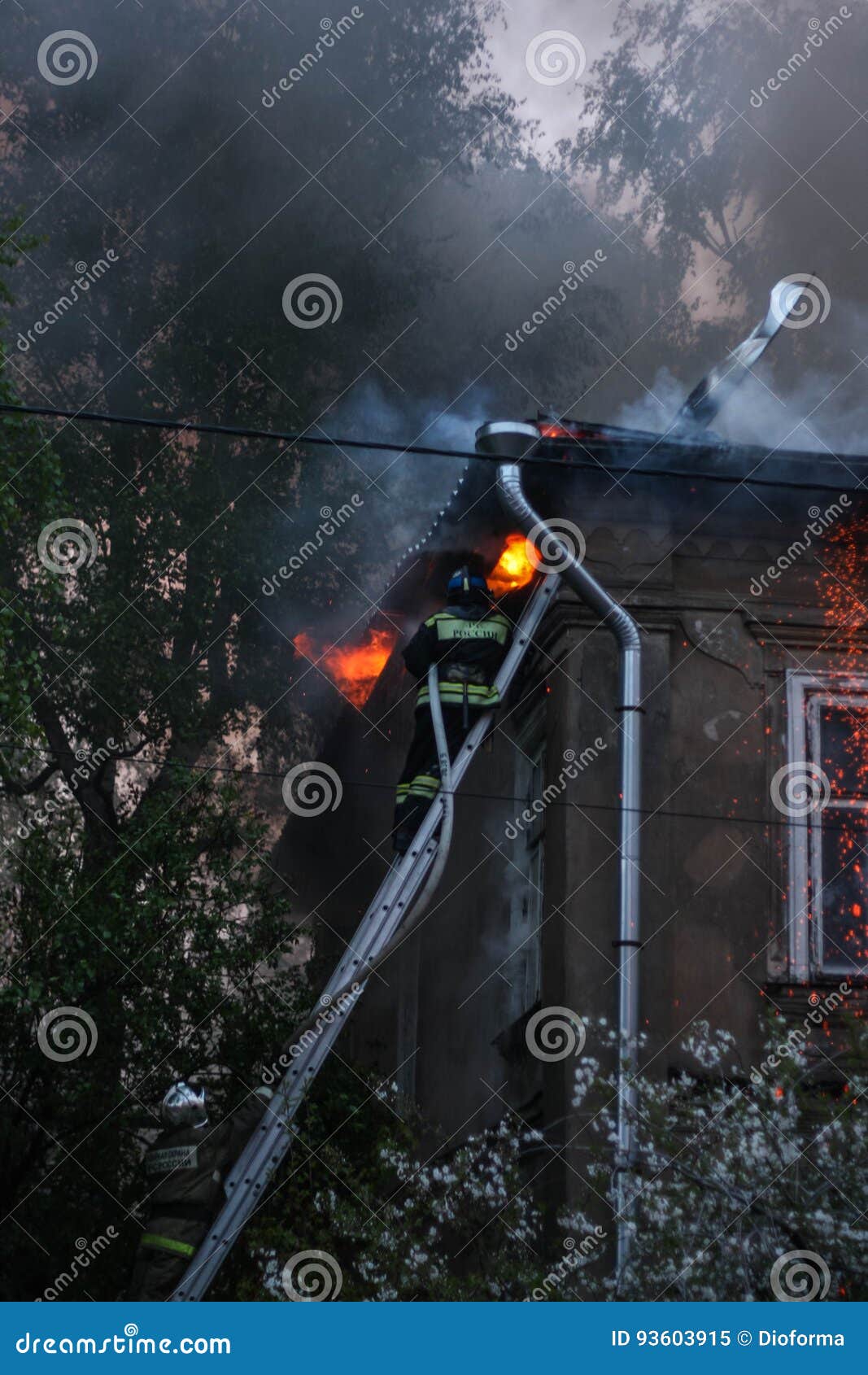 Firefighters Extinguish a Fire in an Old House Stock Image - Image of ...