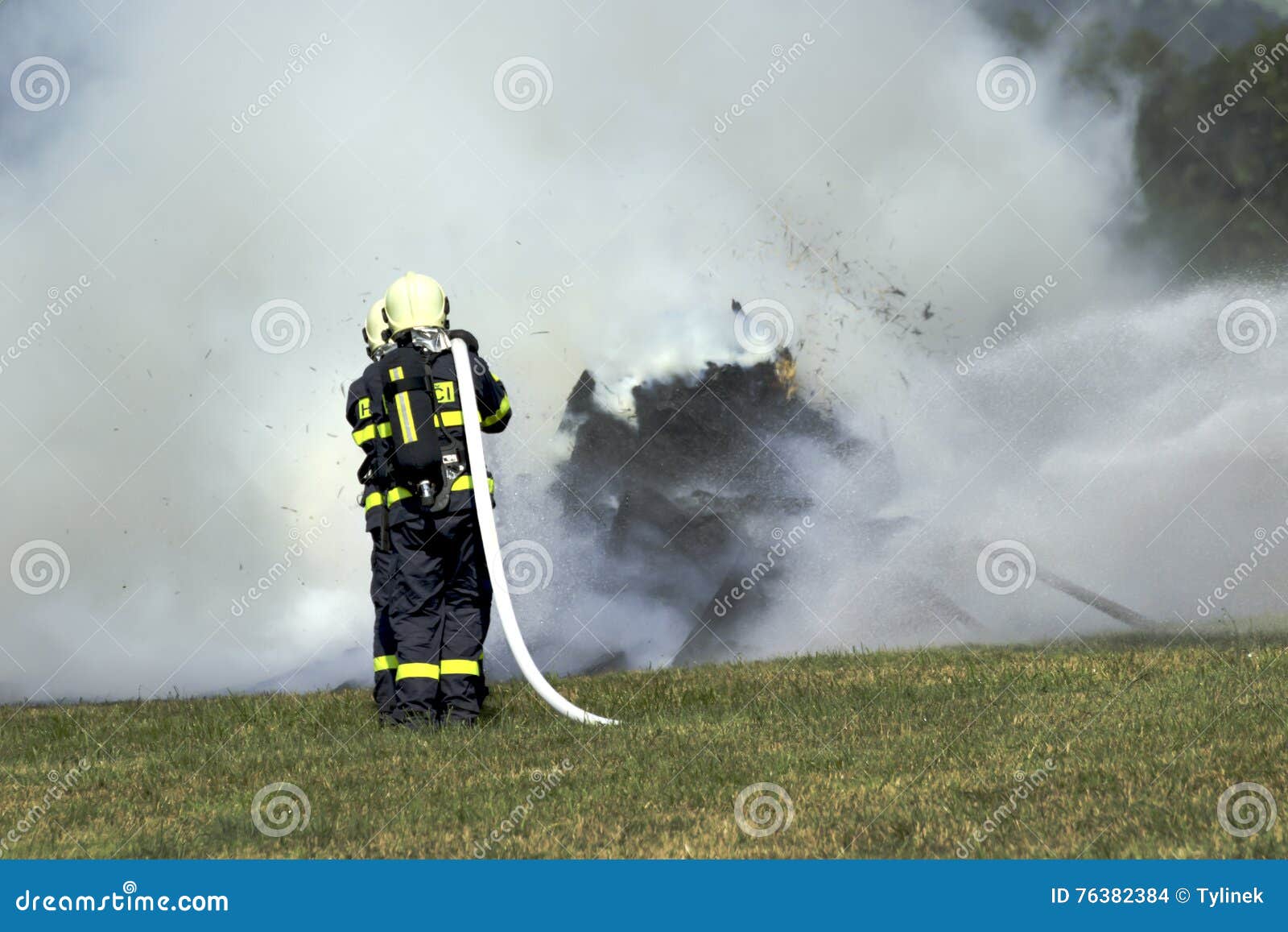 Firefighters Extinguish Fire Editorial Stock Image - Image of neck ...