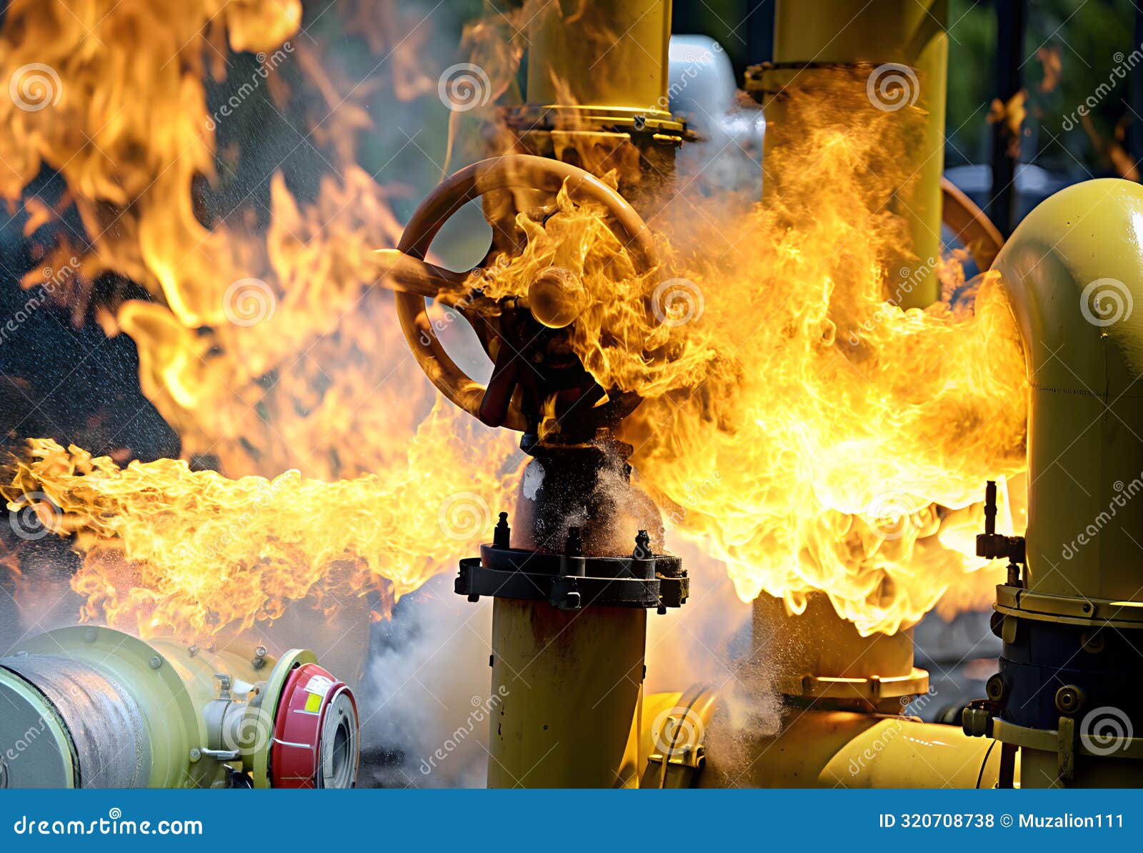 Firefighters Extinguish a Gas Leak on a Gas Pipeline Stock Photo ...