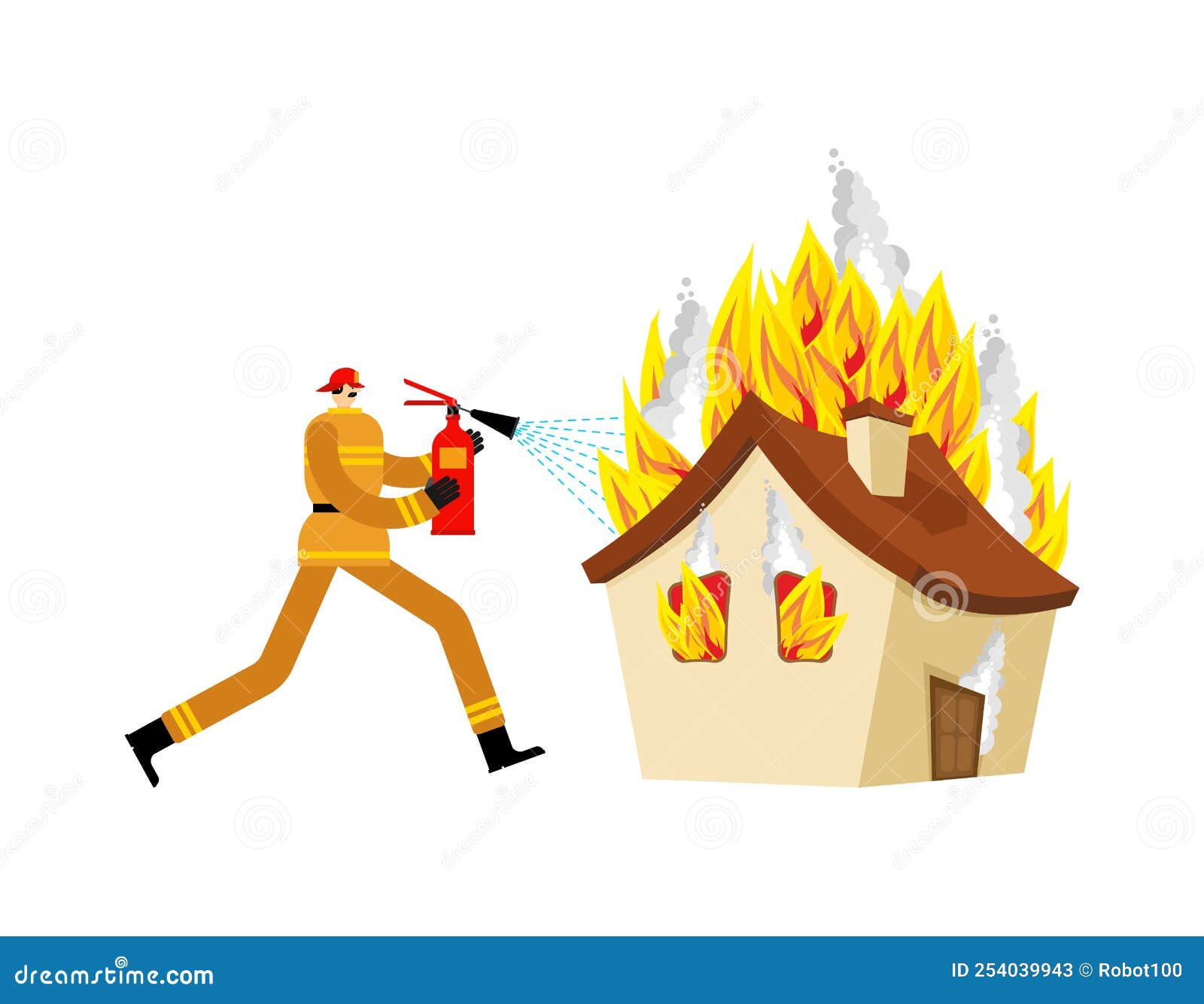 Firefighters Extinguish House. House is on Fire and Fireman Stock ...