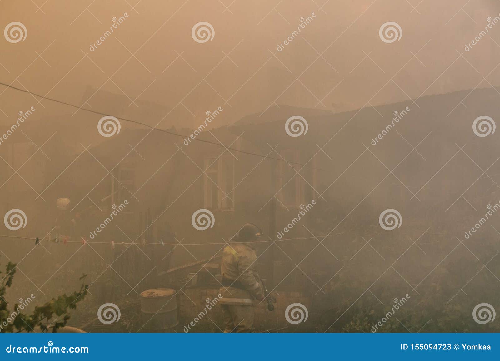 Firefighters Extinguish a Large House Fire in Smoke Stock Image - Image ...