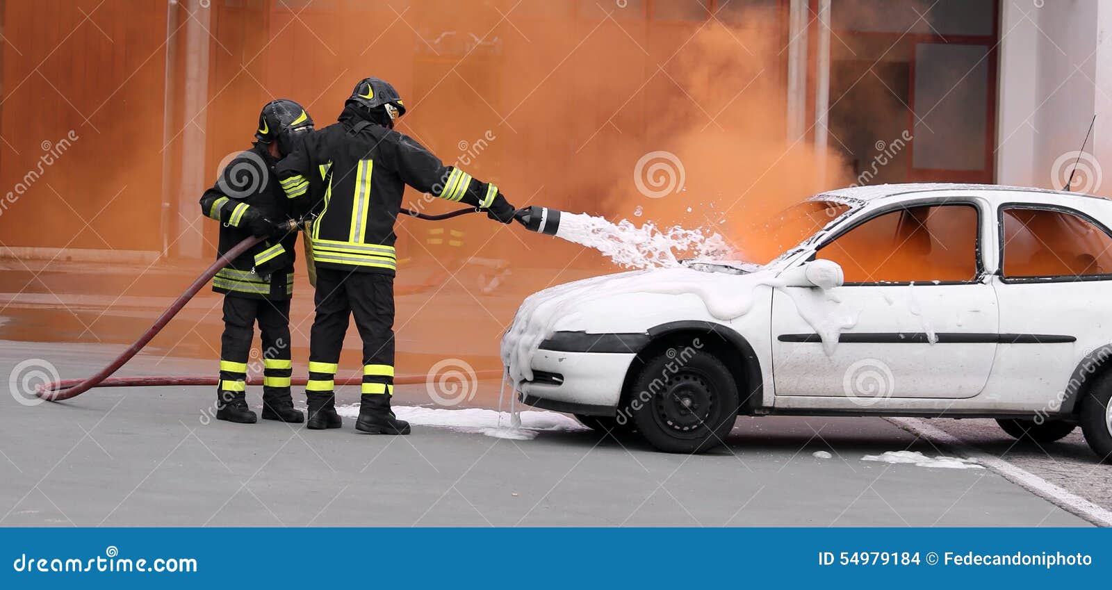 Firefighters Extinguished the Fire with Foam Fighting Stock Photo ...