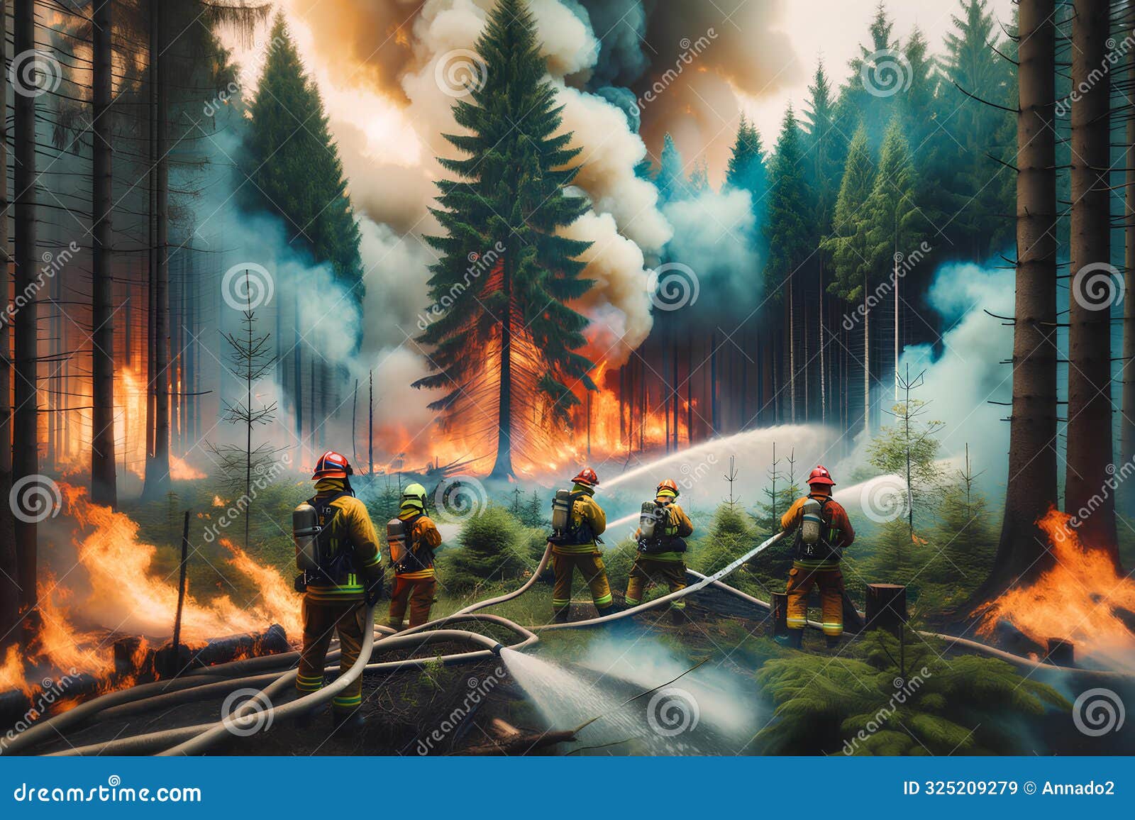 Firefighters Extinguishing a Forest Fire, Firefighters in Protective ...