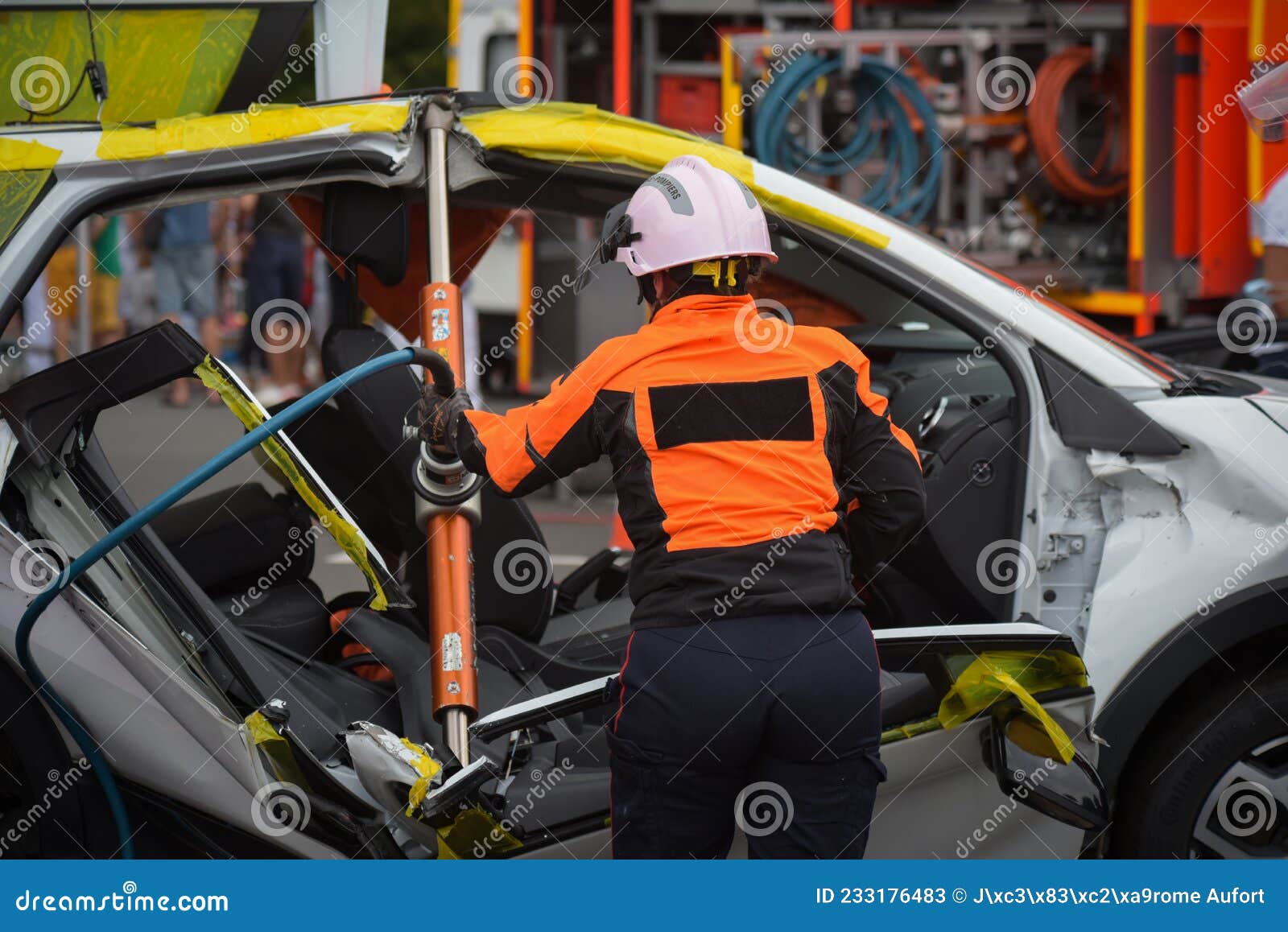 Firefighters Extricating a Car during Training Stock Image - Image of ...