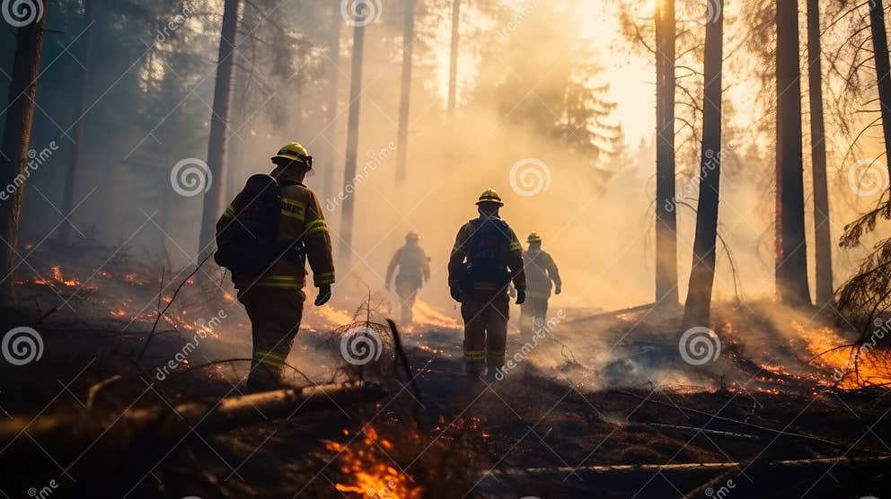 Firefighters Fight a Forest Fire Stock Illustration - Illustration of ...