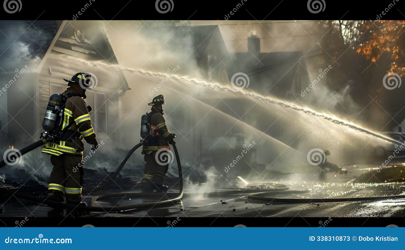 Firefighters Fighting Fire In House, Flat Cartoon Vector Illustration ...