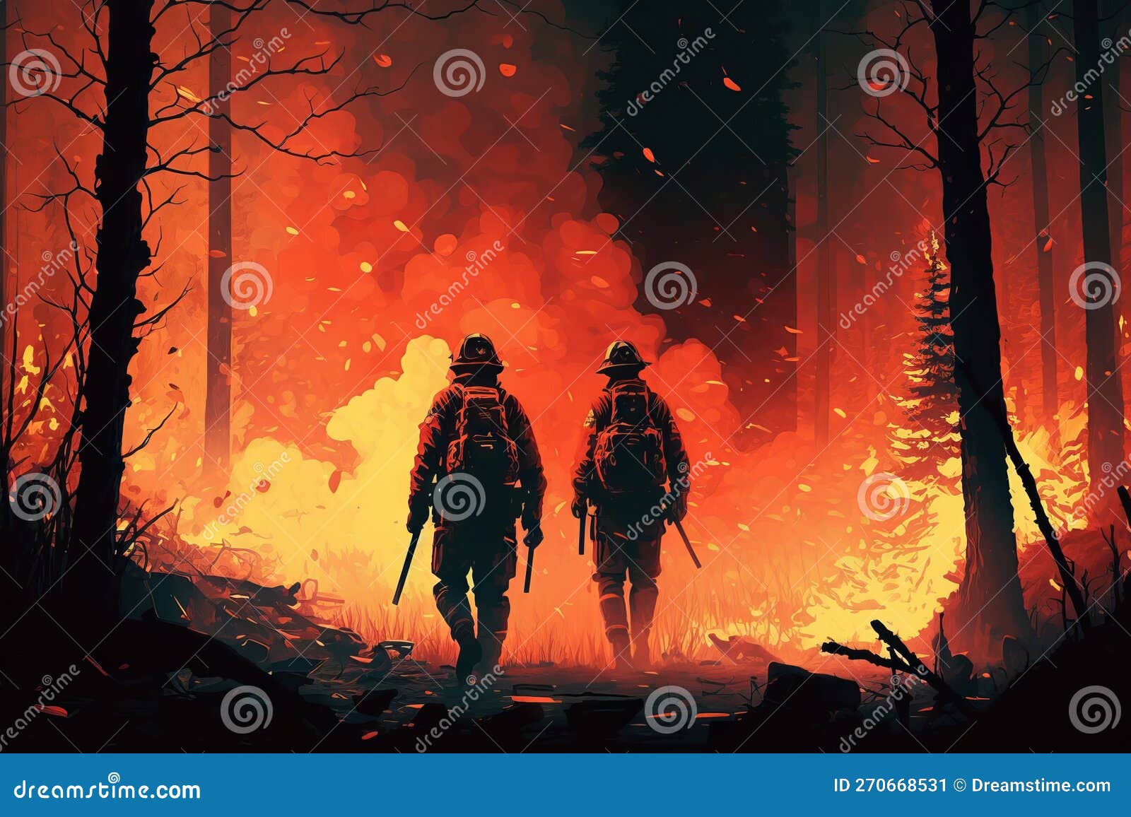 Firefighters Fighting the Fire. Firefighters Fighting a Forest Fire ...