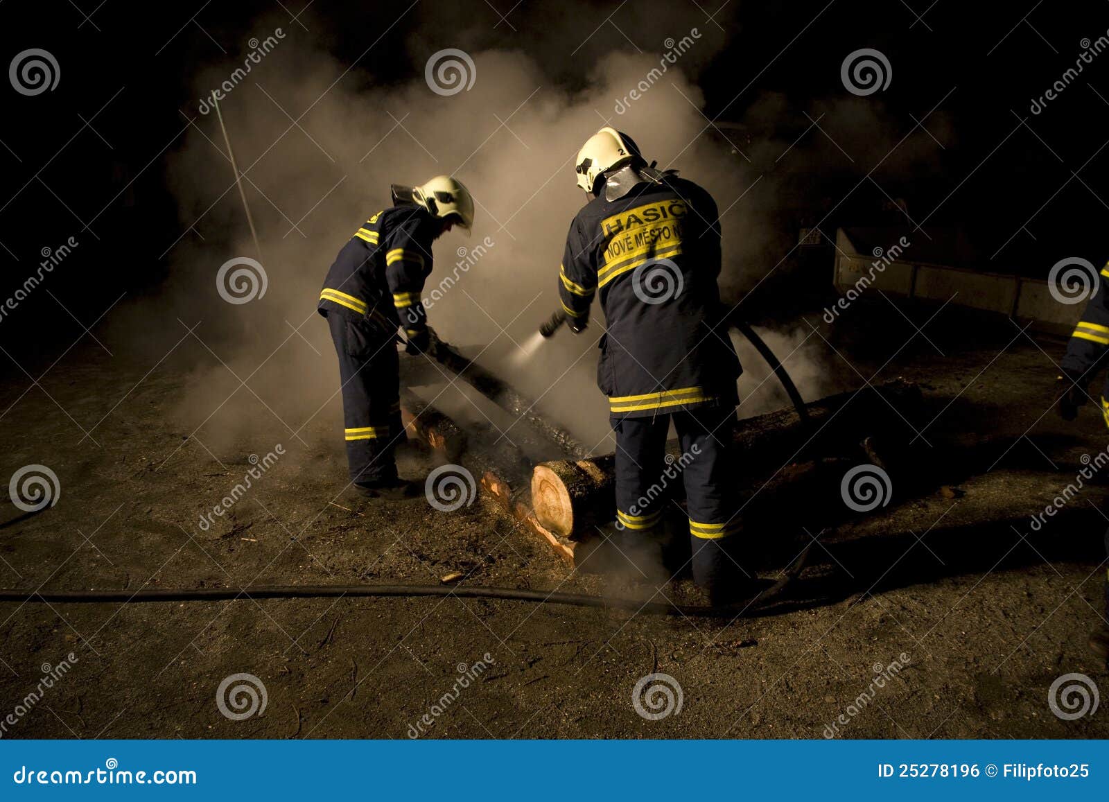 Firefighters at fire stock photo. Image of danger, inferno - 25278196