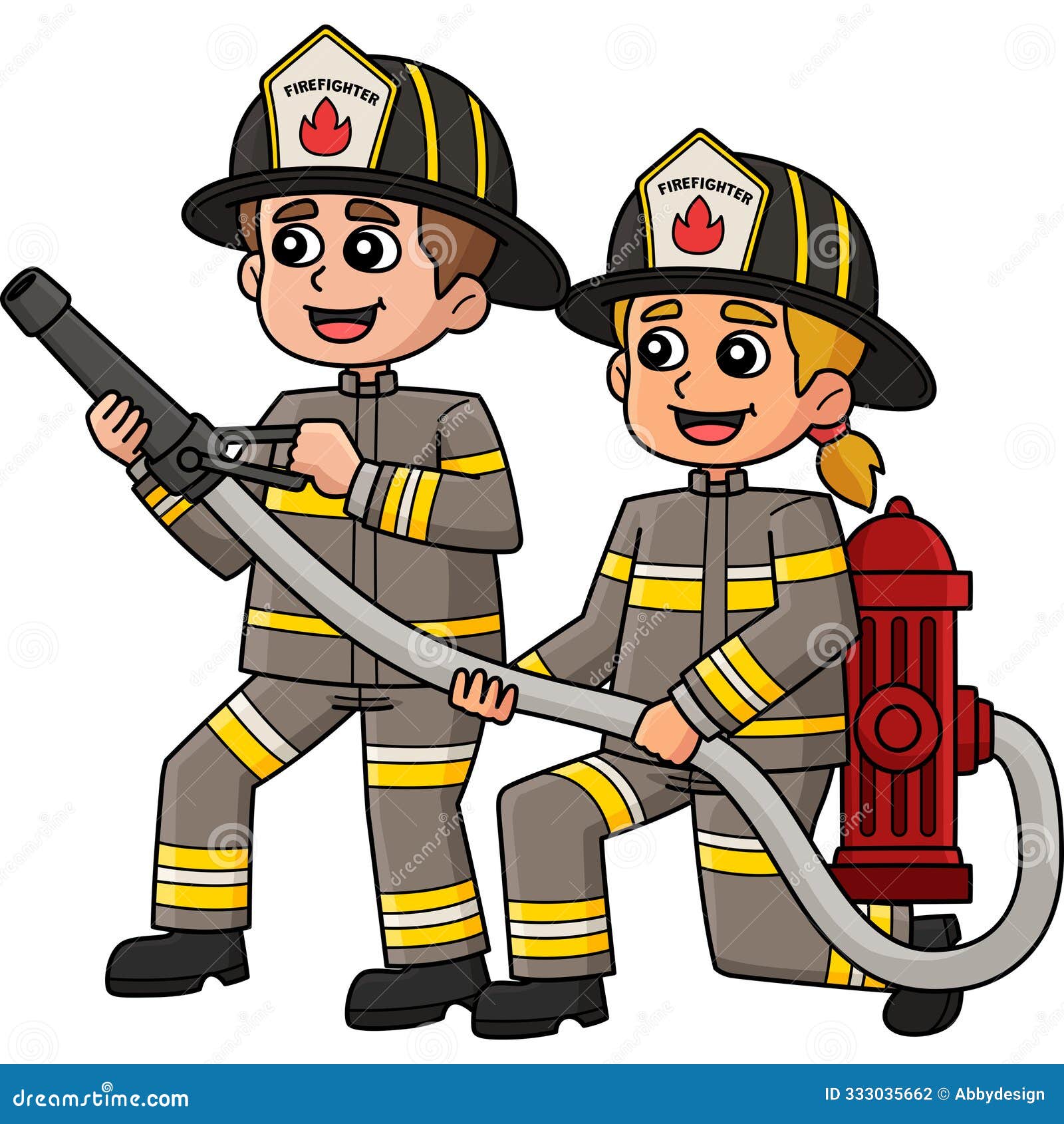 Firefighters With A Fire Hydrant Cartoon Clipart Vector Illustration ...