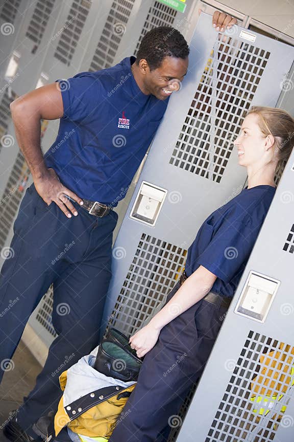 Firefighters in the Fire Station Locker Room Stock Image - Image of ...