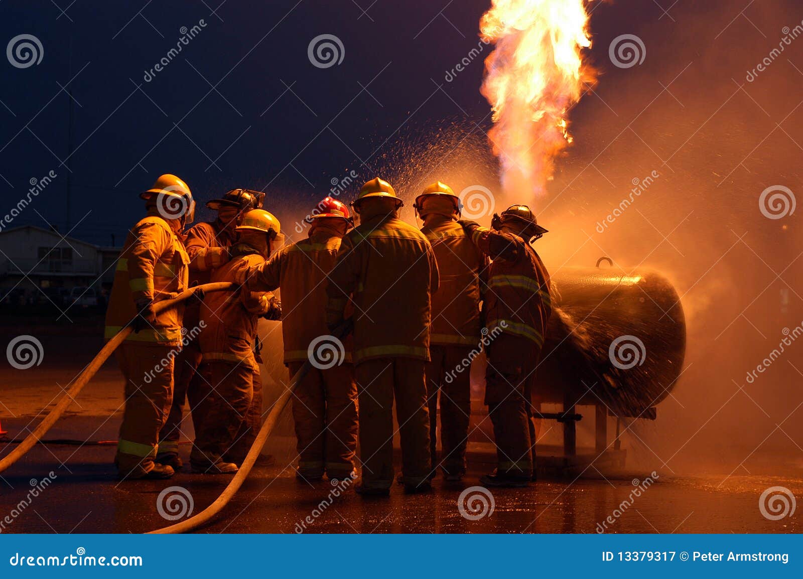 Firefighters and flames stock image. Image of control - 13379317