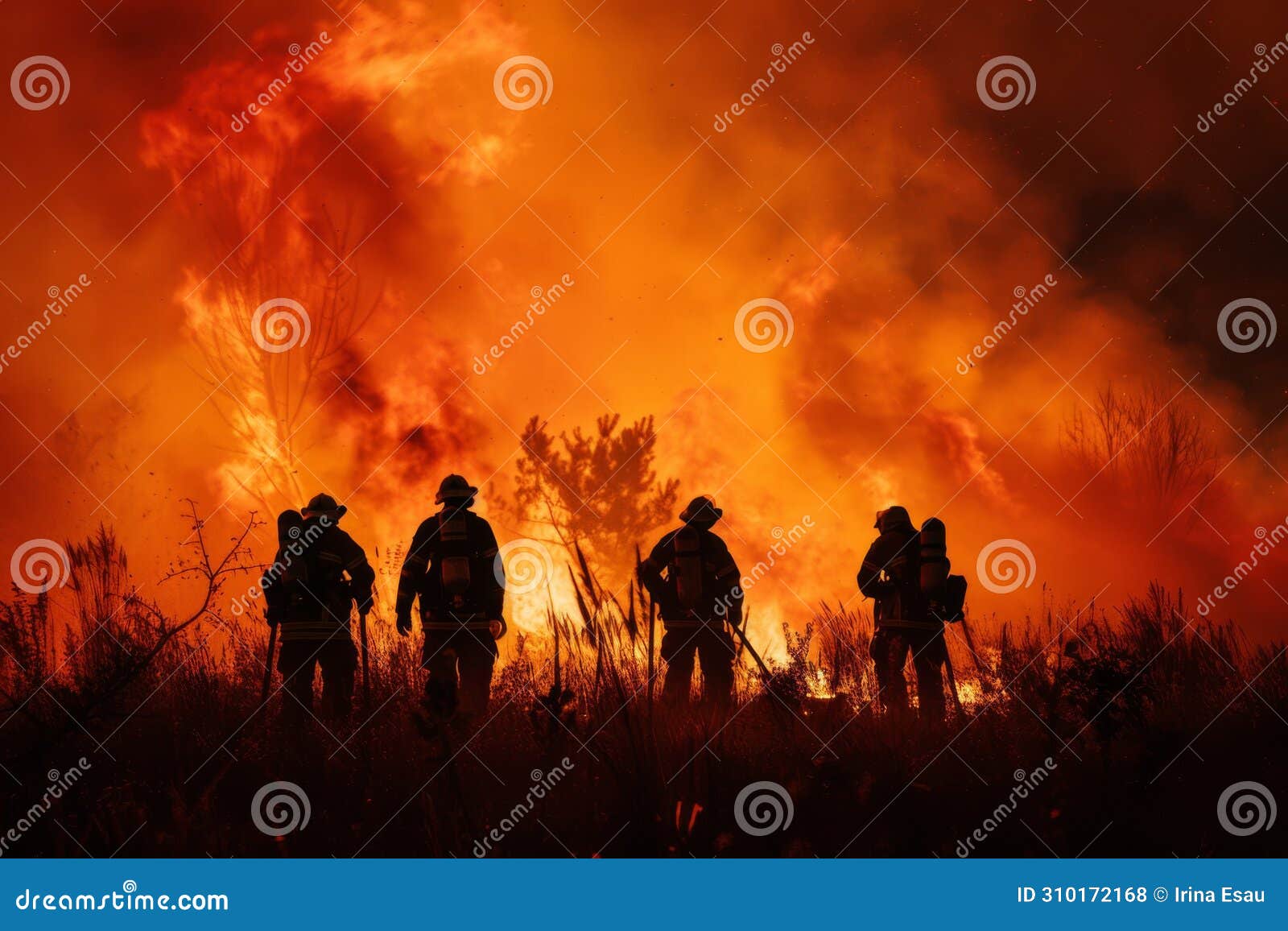 Firefighters in Gear Against Fire Stock Photo - Image of rescue, fire ...