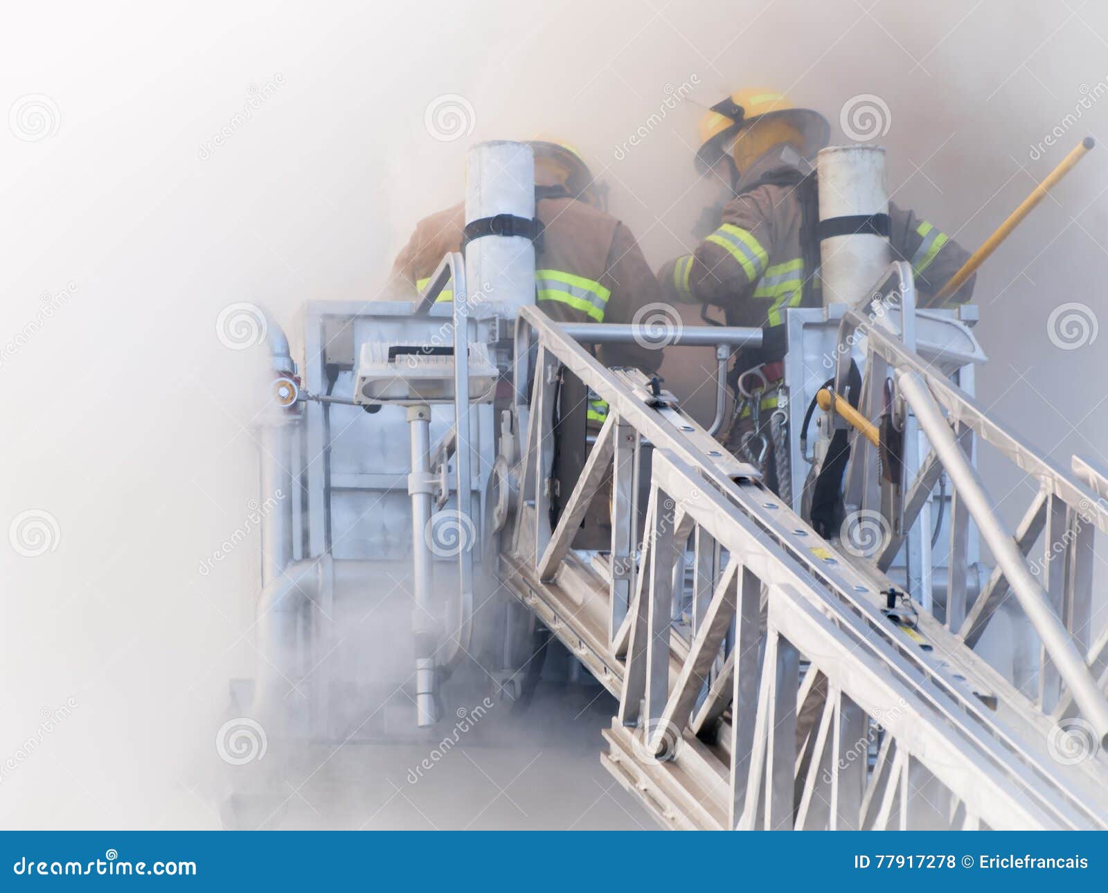 Firefighters on Platform in Heavy Smoke Stock Photo - Image of ...