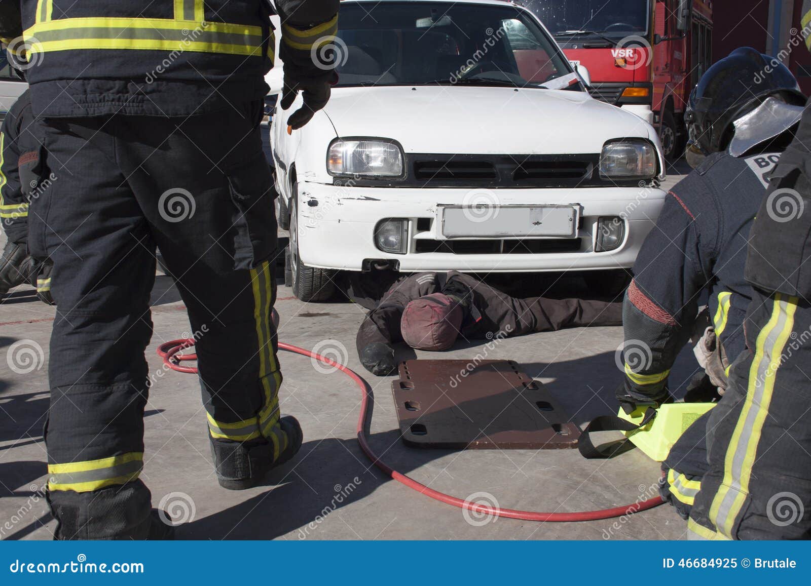 Firefighters practicing stock image. Image of action - 46684925