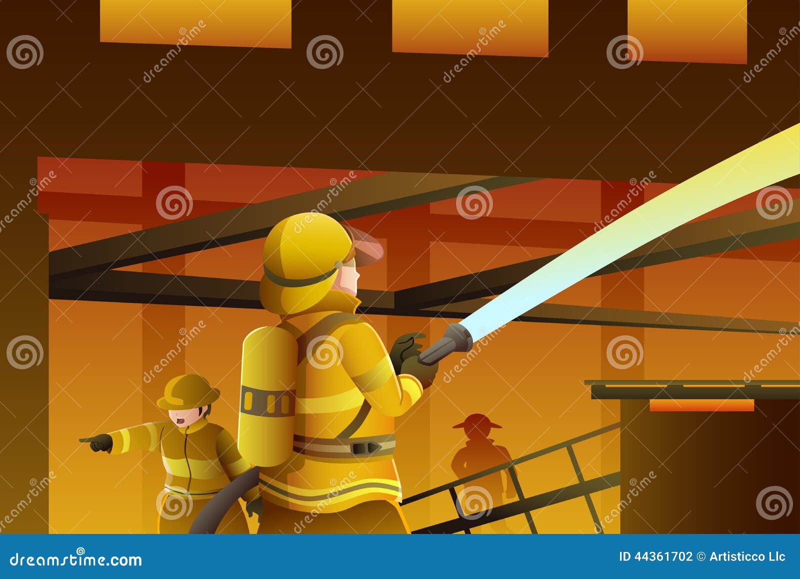 Firefighters Putting Out the Building on Fire Stock Vector ... Firefighters Putting Out the Building on Fire Stock Vector ...