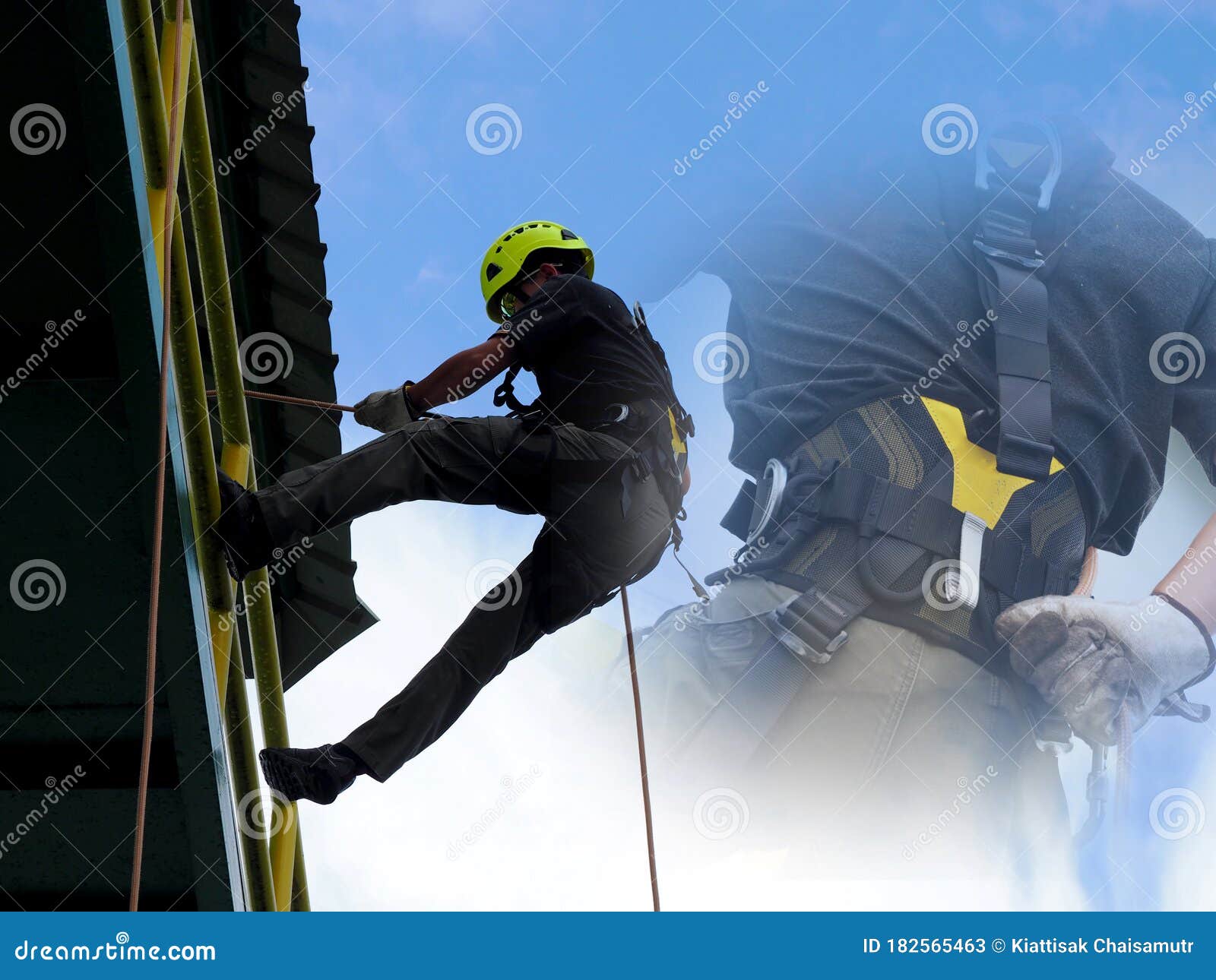 Firefighters are Rappelling and Climbing Ropes Stock Image - Image of ...