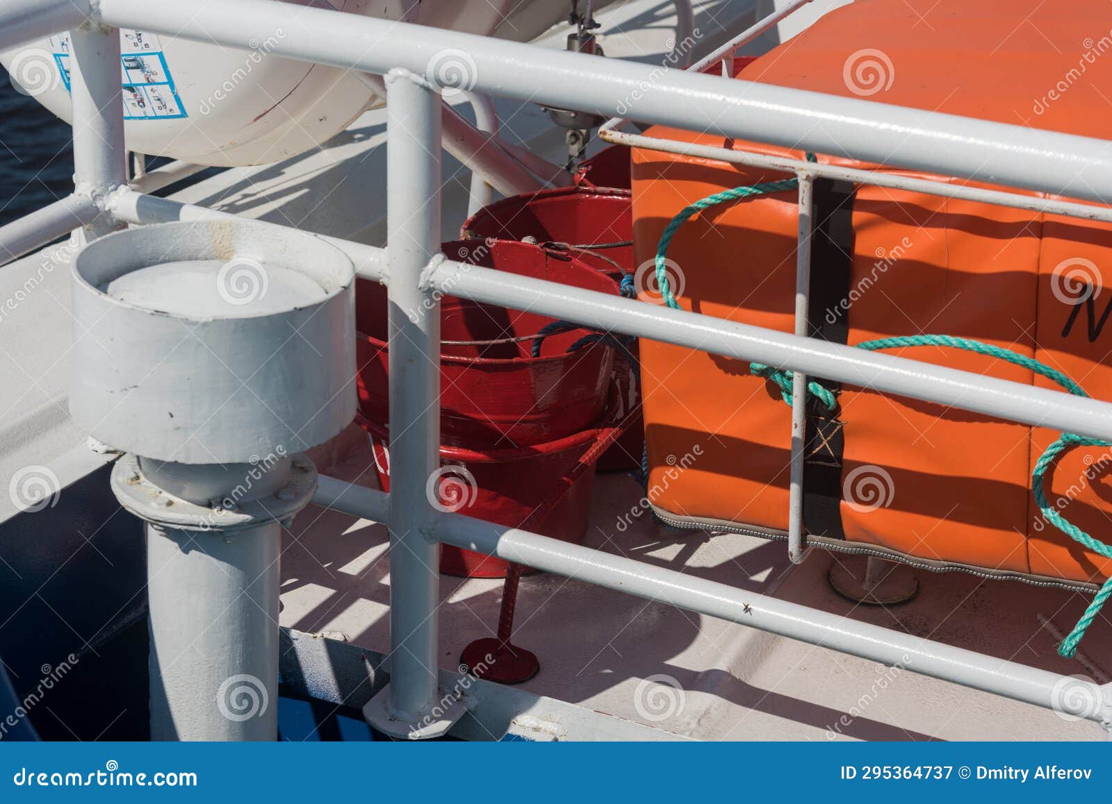 Firefighters Red Buckets on Board the Ship. Ship S Life Support System ...