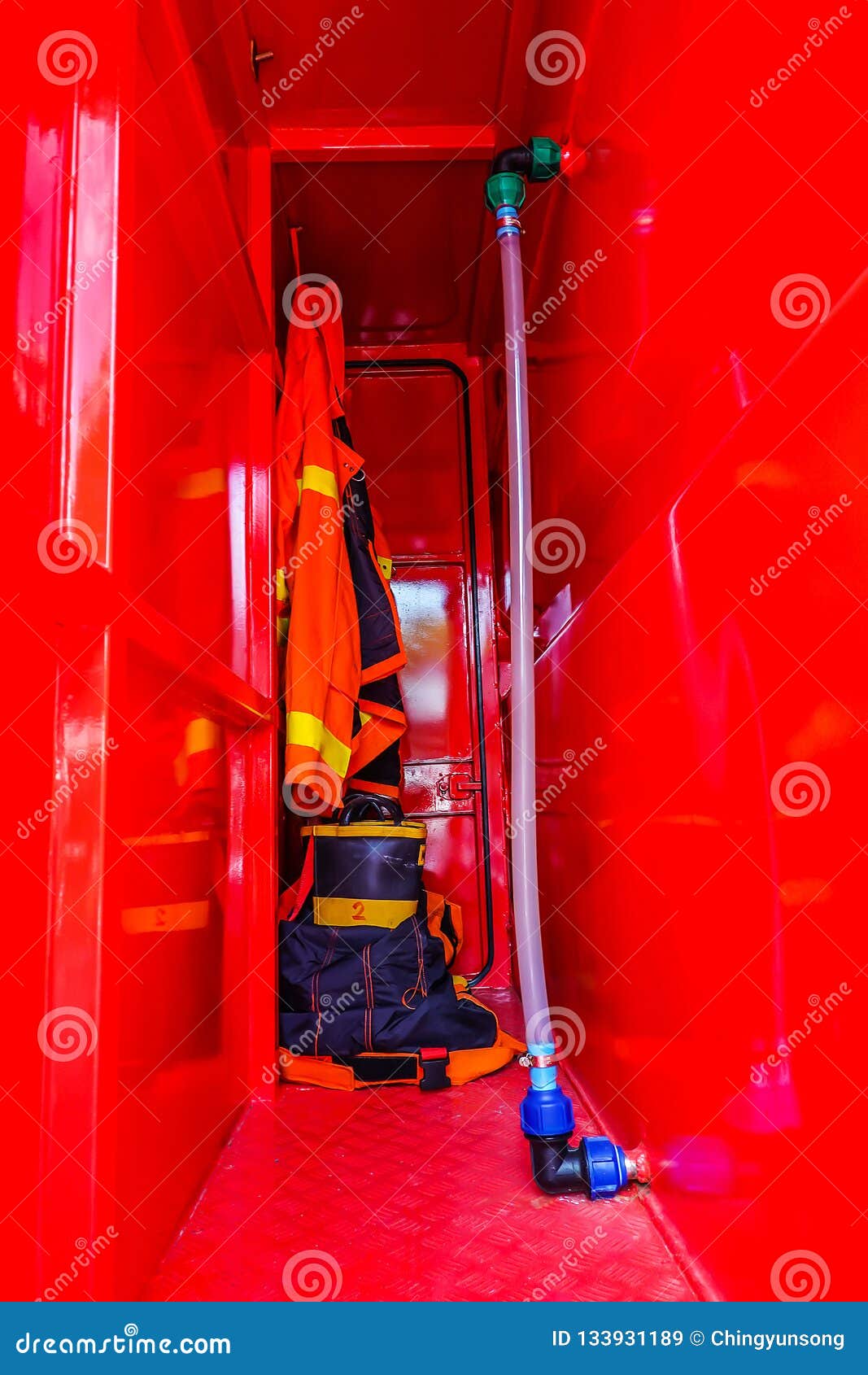 Firefighters in Red Fire-proof Uniform Stock Image - Image of ...