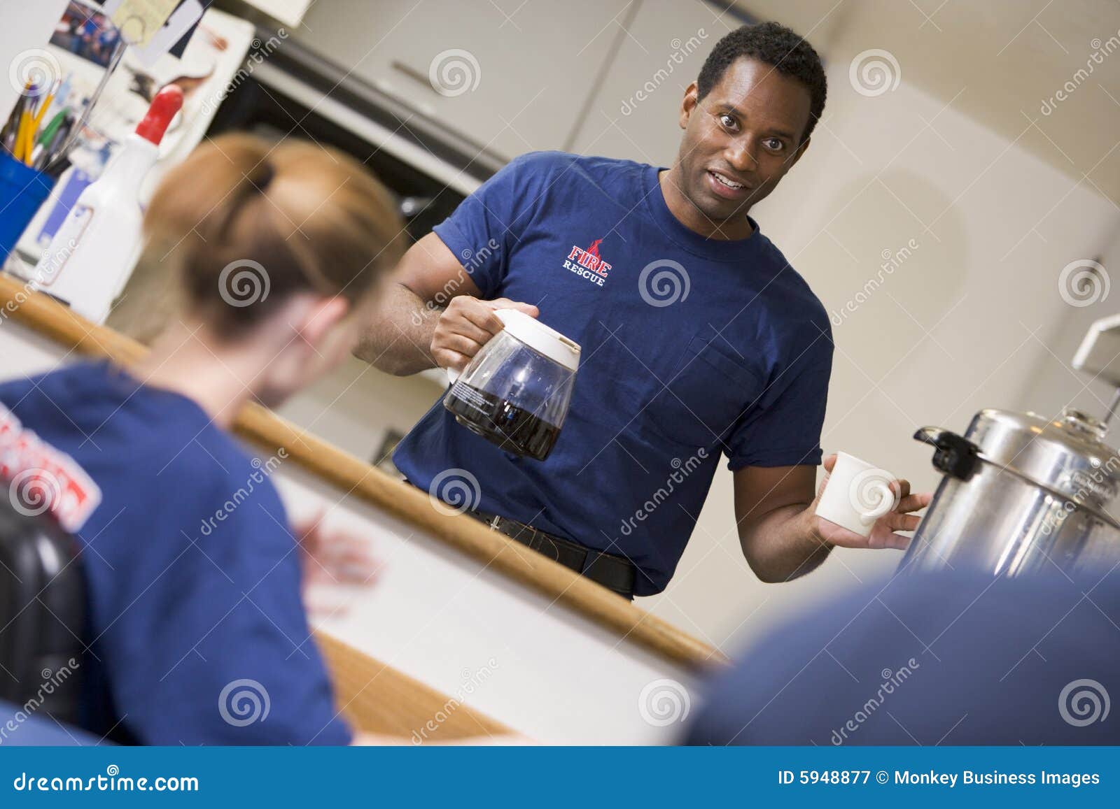 Firefighters Relaxing in the Staff Kitchen Stock Image - Image of adult ...