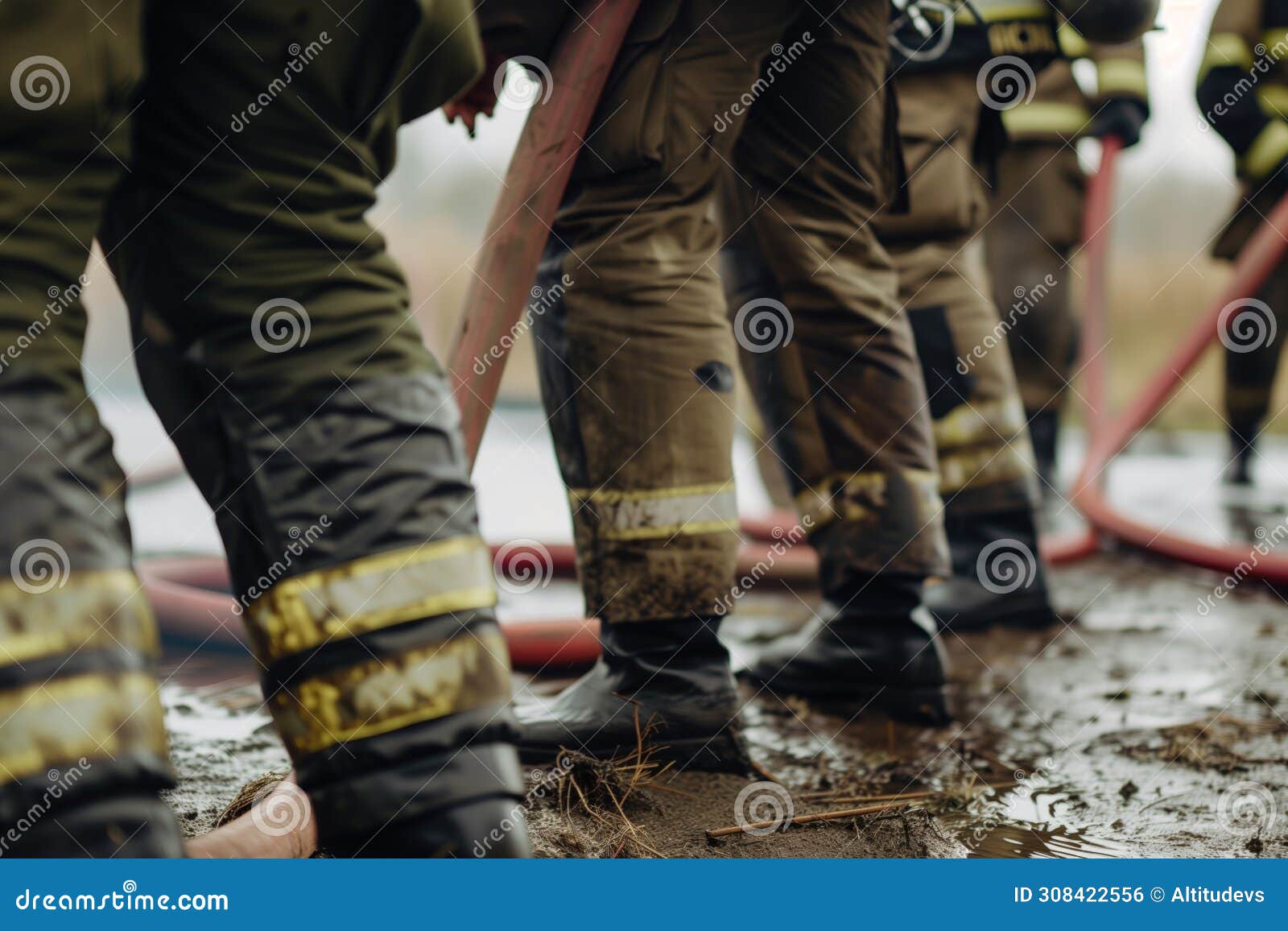 Firefighters Rolling Up Hose after Successful Drill Completion Stock ...