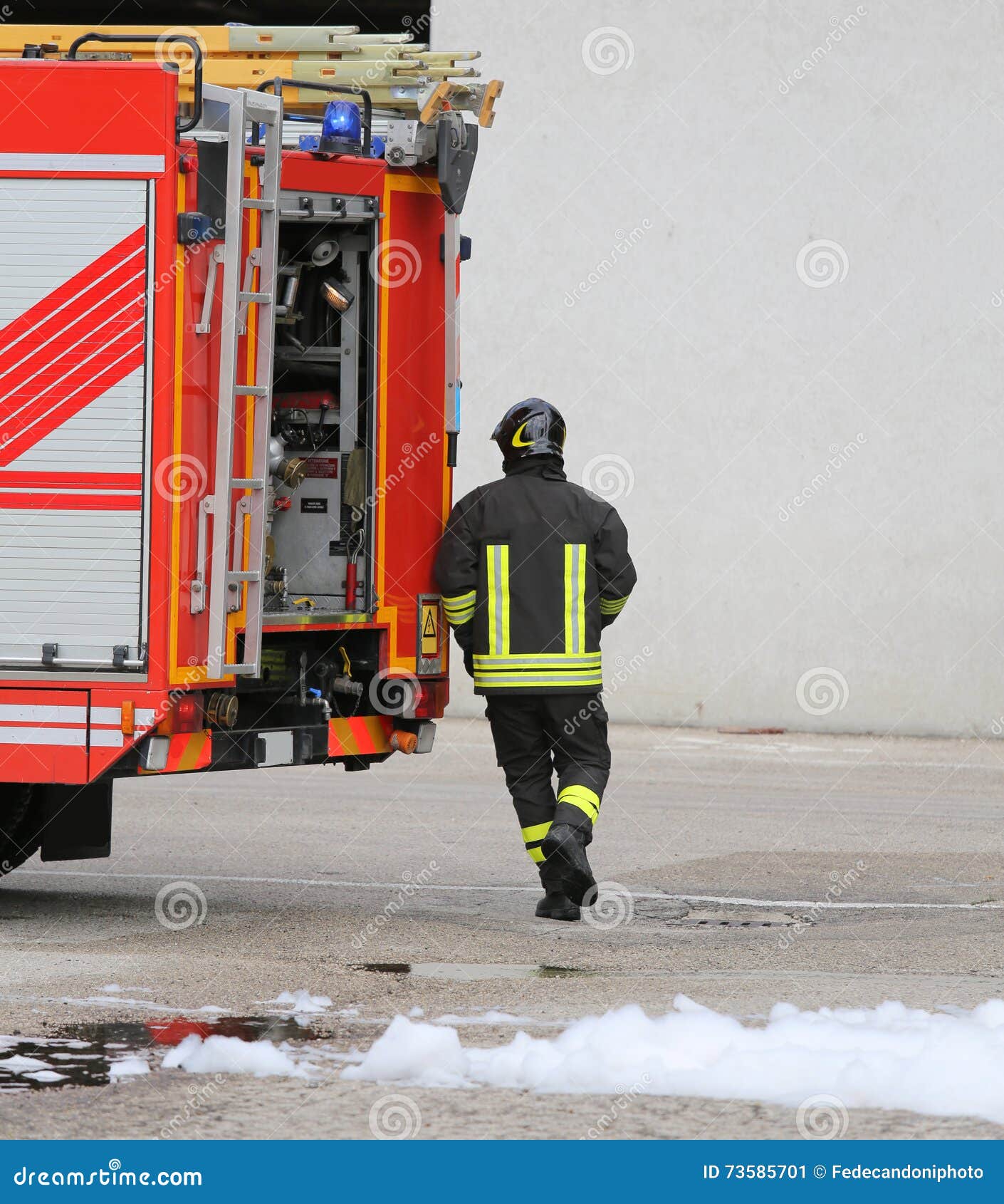 Firefighters Rushing and Fire Engine Stock Image - Image of fire ...