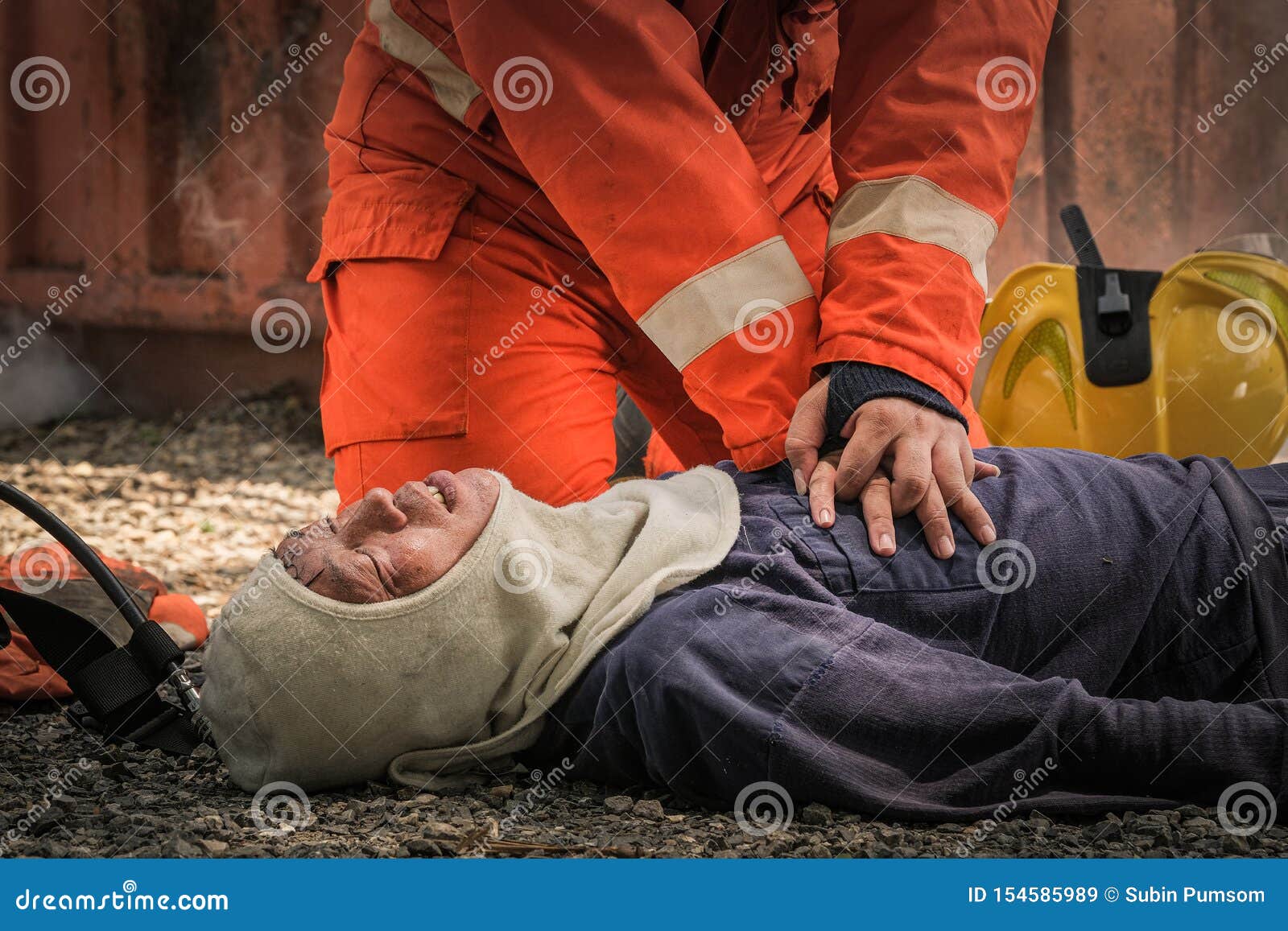 Firefighters Save Lives from Fire Making CPR Stock Image - Image of ...