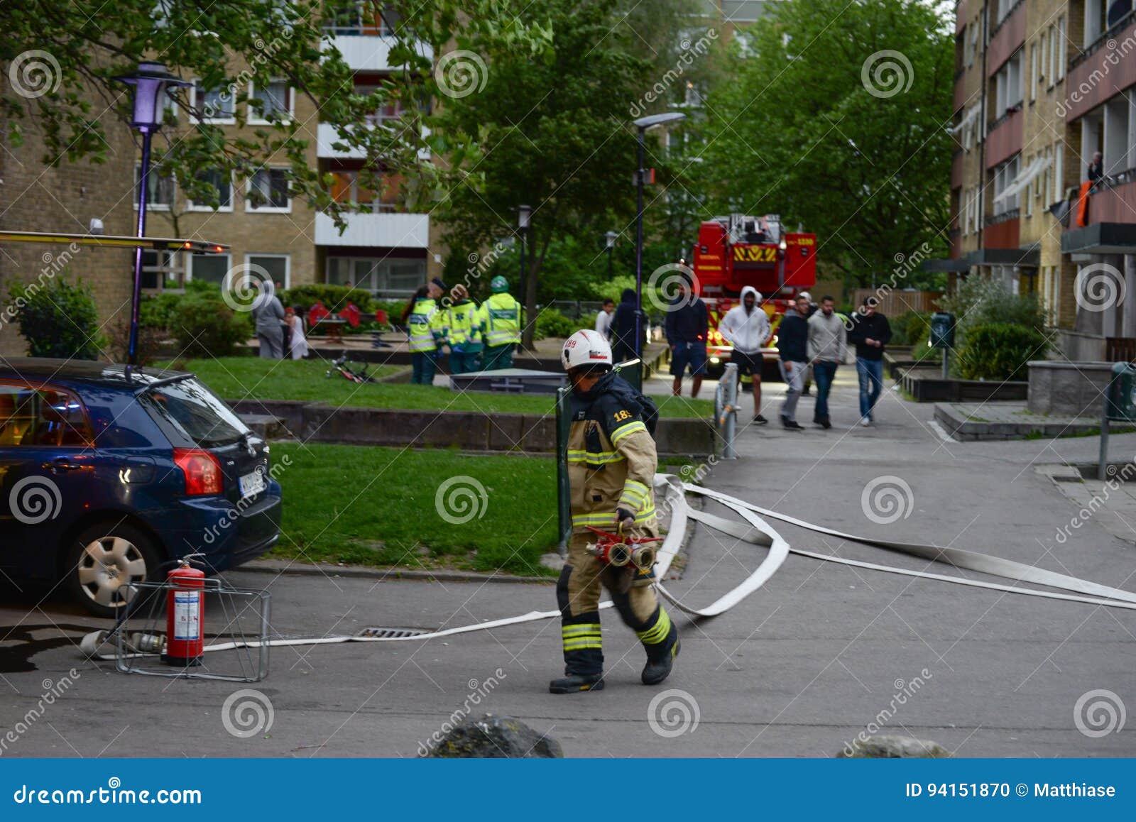 Firefighters on Scene, Sweden Stock Photo - Image of auto, roadway ...