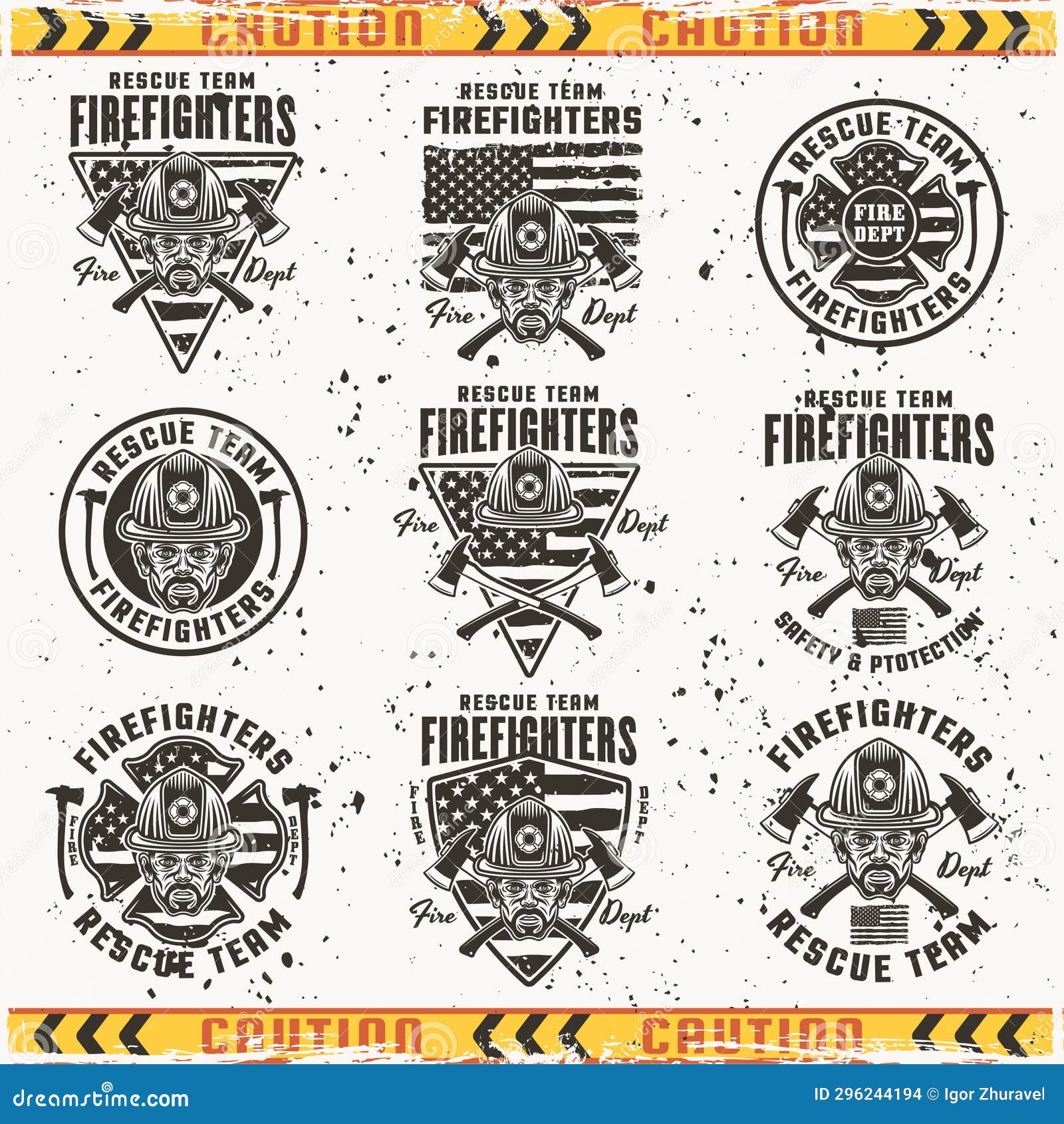 Firefighters Set of Vector Emblems, Badges or Labels Design ...