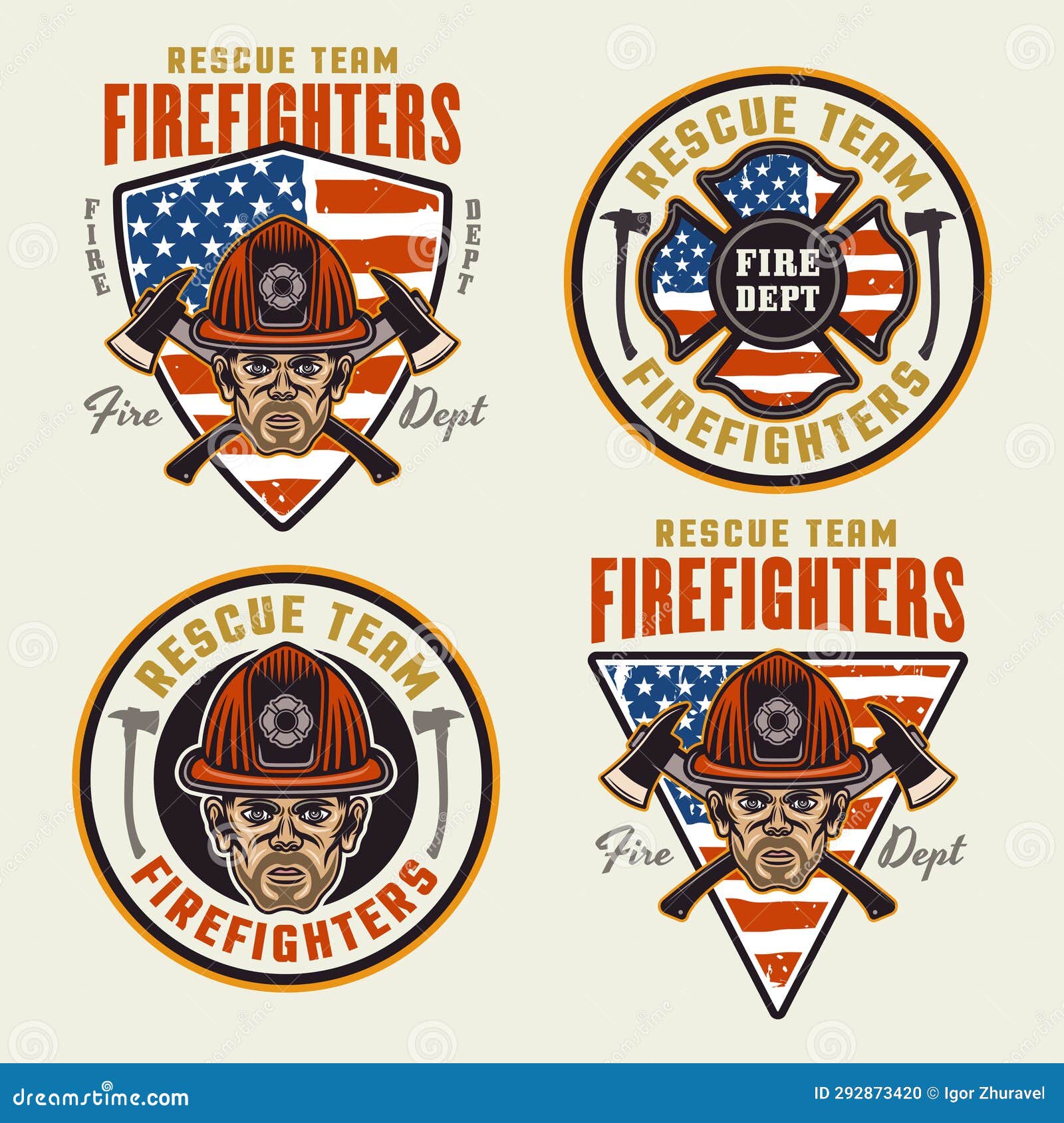 Firefighters Set of Vector Emblems, Logos, Badges or Labels Design ...