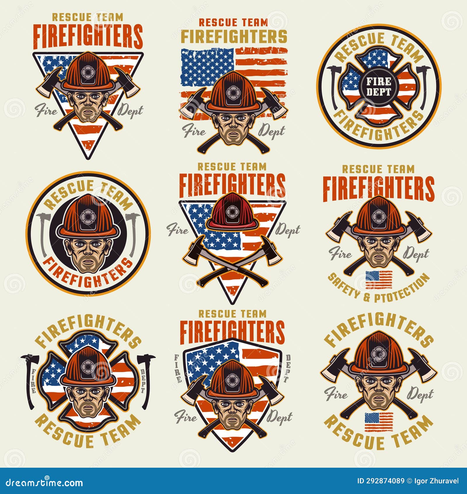 Firefighters Set of Vector Emblems, Logos, Badges or Labels Design ...
