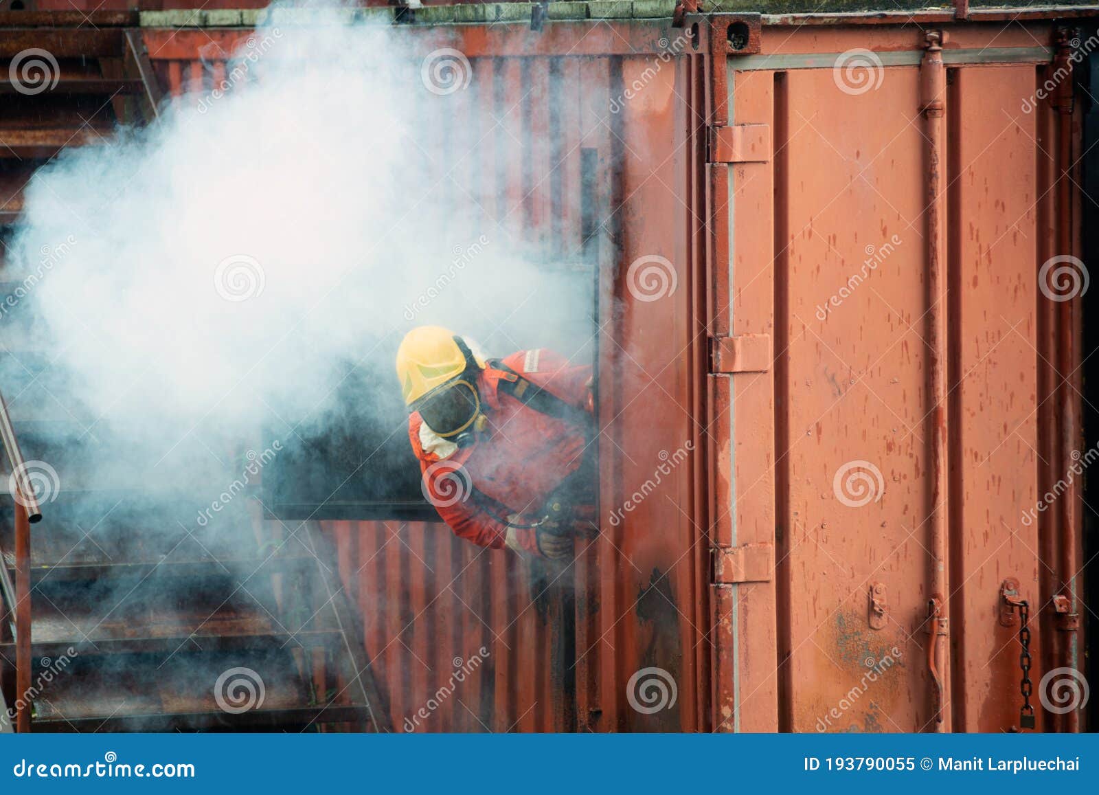 The Firefighters are Showing Their Face. Out of the Building through ...