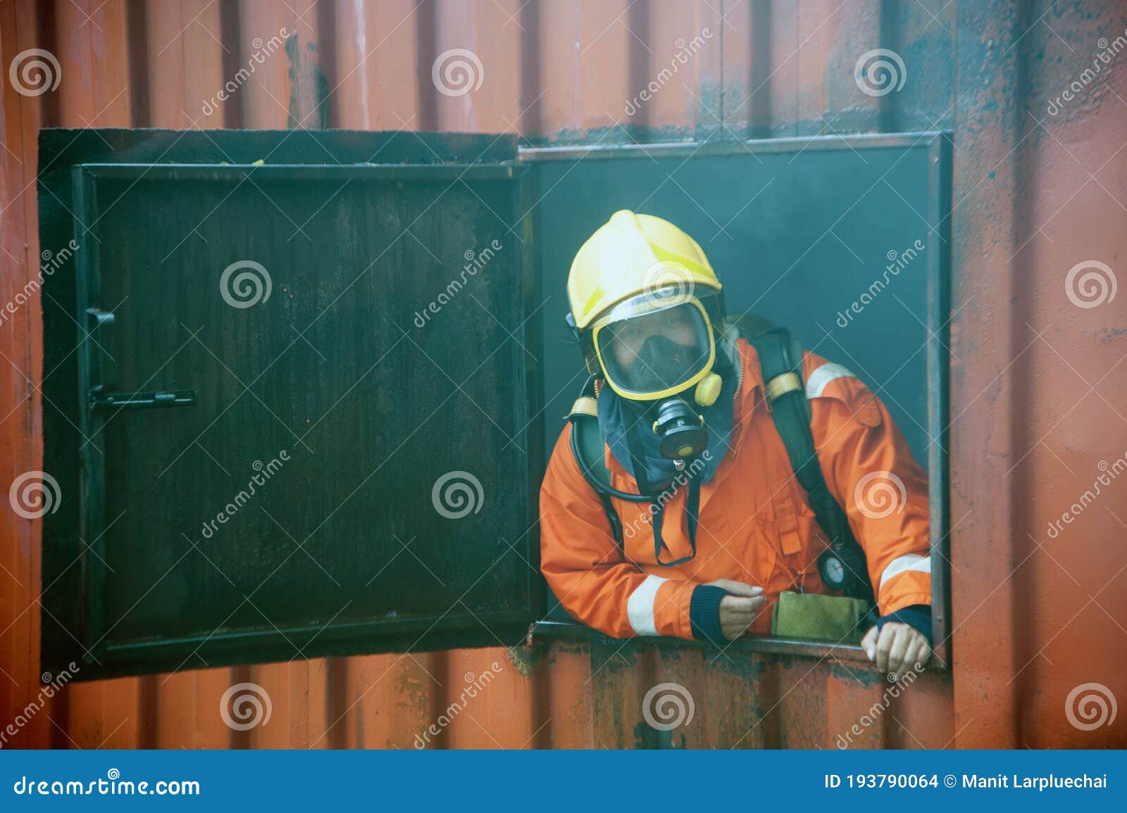 The Firefighters are Showing Their Face. Out of the Building through ...