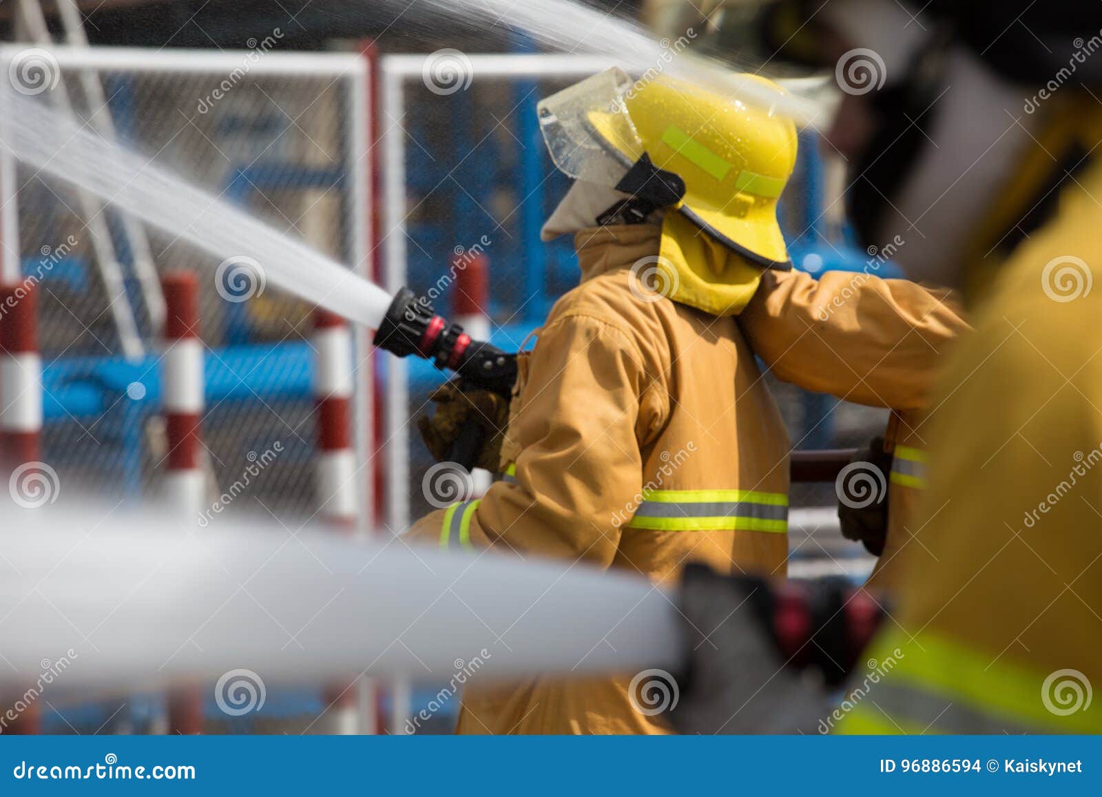 Firefighters Spray Water in Fire Extinguishers Caused by Explosive Gas ...