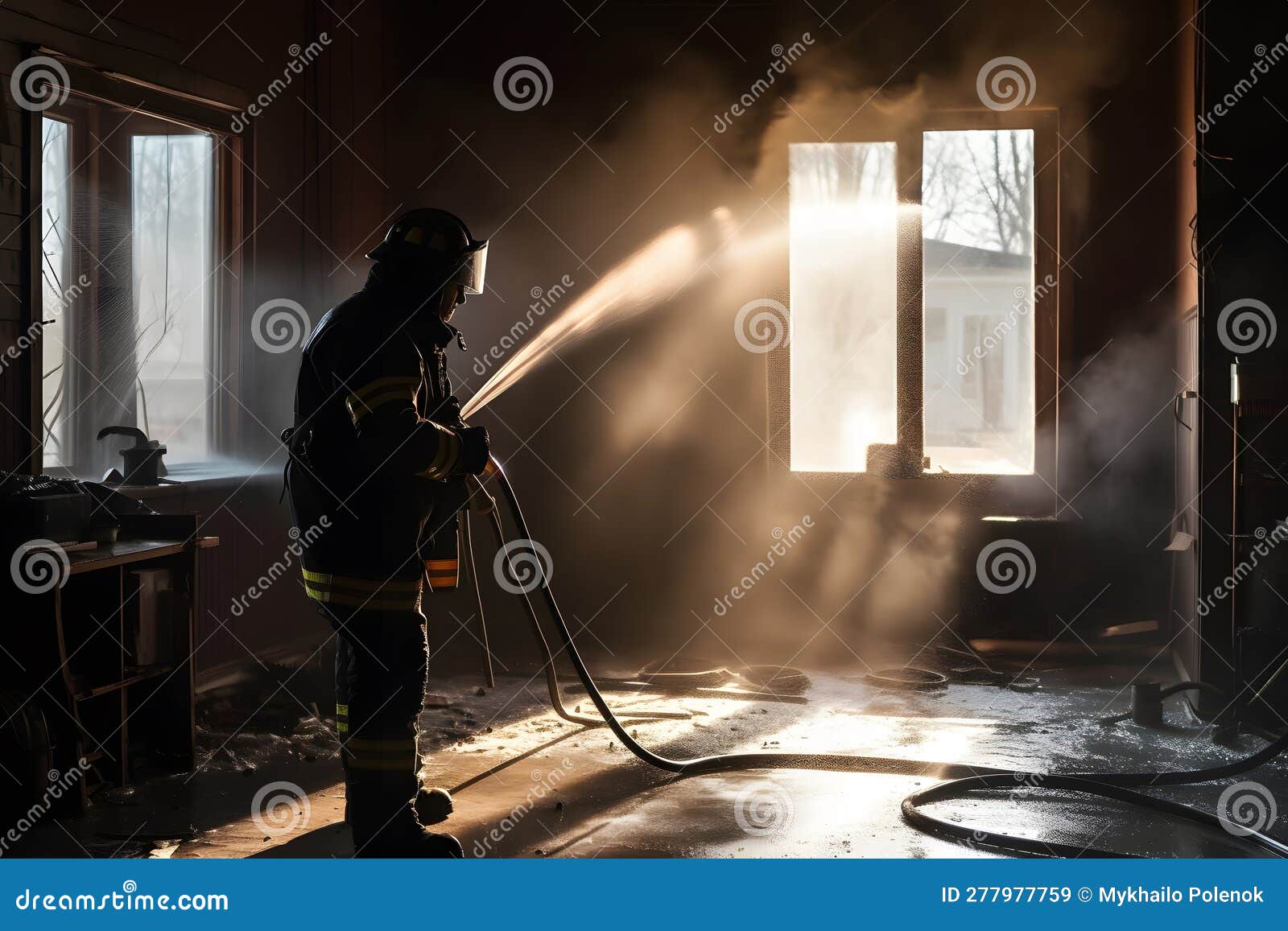 Firefighters Spraying Water in Fire Fighting Operation, Fire and Rescue ...