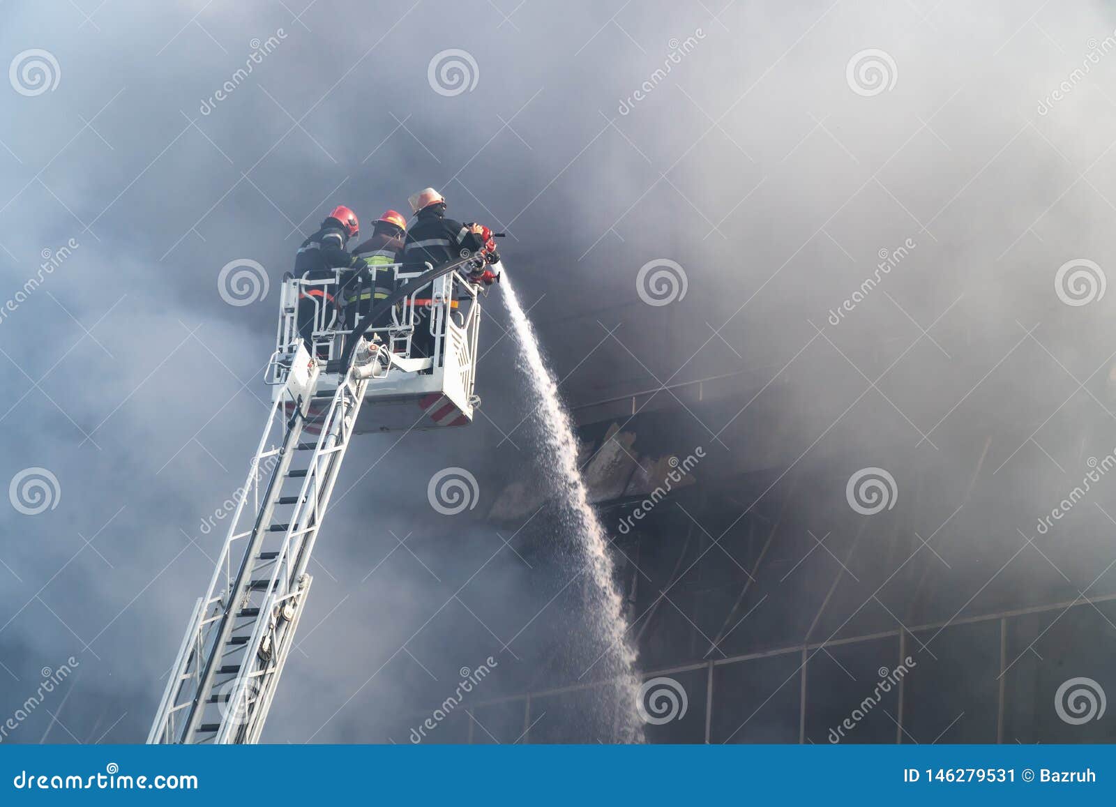 Firefighters on Stairs Extinguish a Big Fire Stock Image - Image of ...