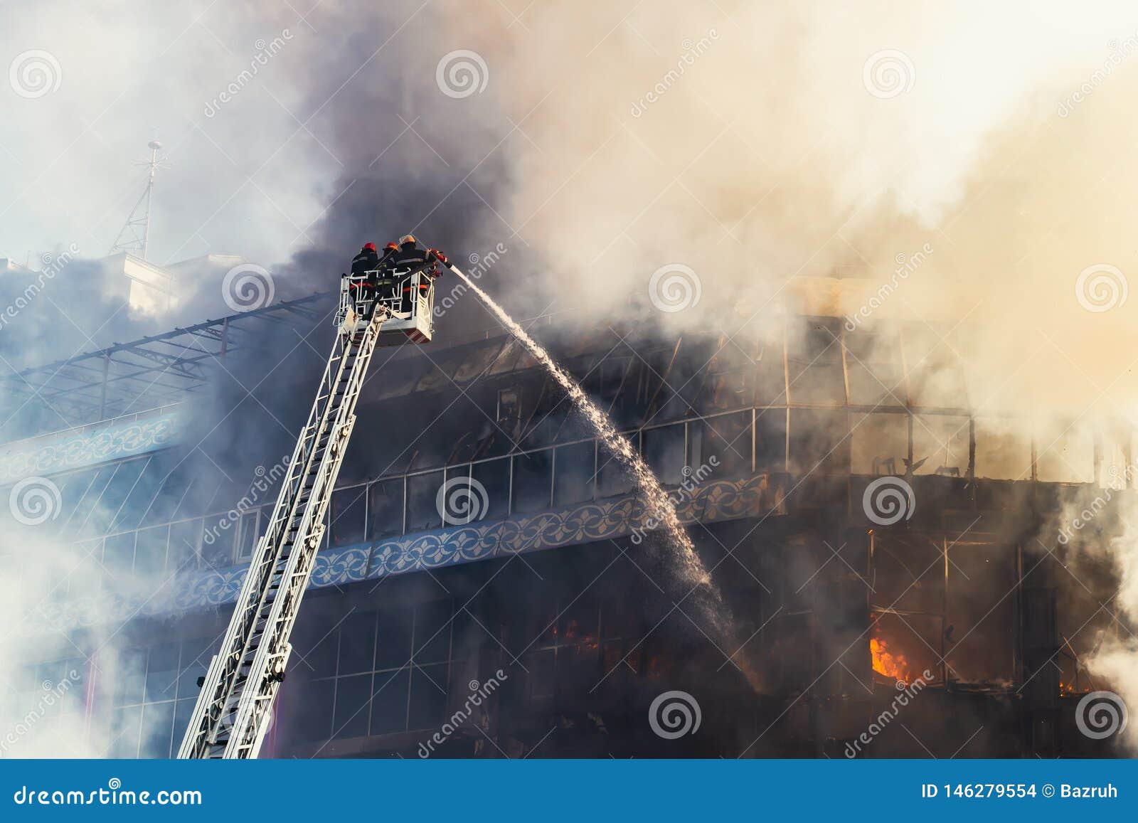 Firefighters on Stairs Extinguish a Big Fire Stock Photo - Image of ...