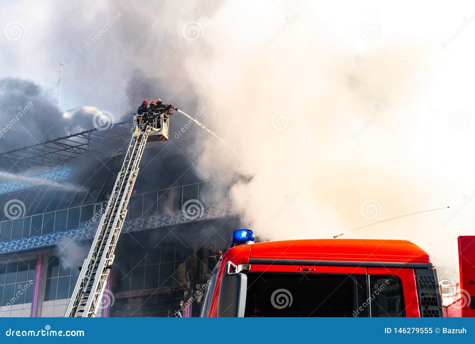 Firefighters on Stairs Extinguish a Big Fire Stock Image - Image of ...