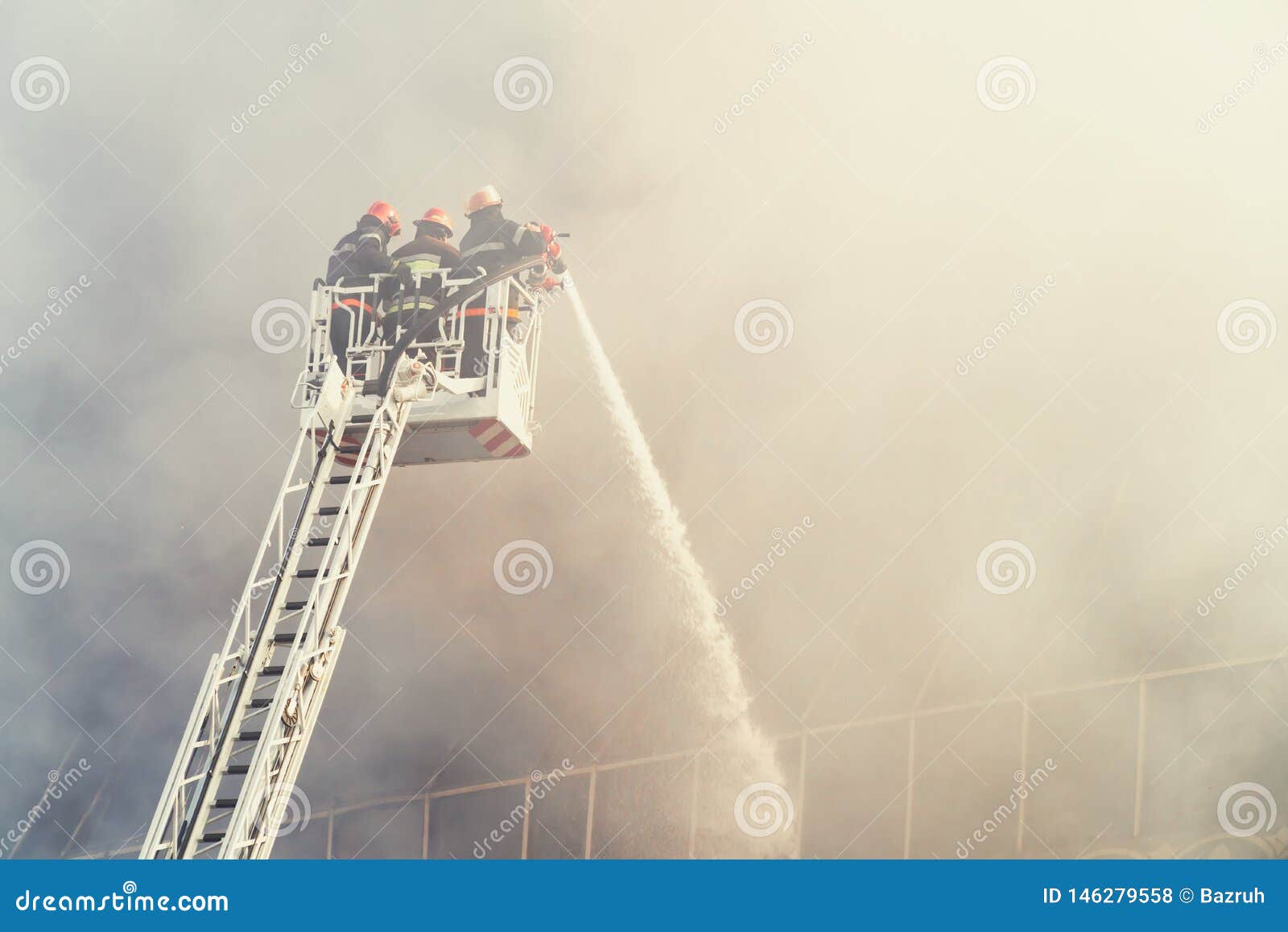Firefighters on Stairs Extinguish a Big Fire Stock Photo - Image of ...