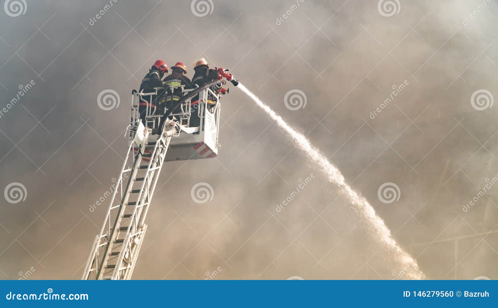 Firefighters on Stairs Extinguish a Big Fire Stock Photo - Image of ...