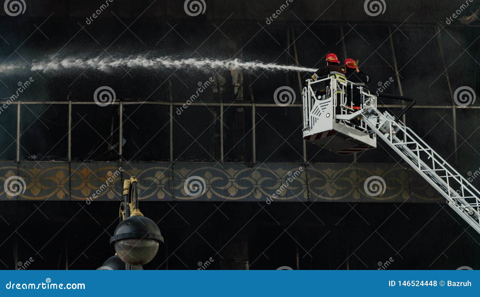 Firefighters on Stairs Extinguish a Big Fire Editorial Stock Photo ...