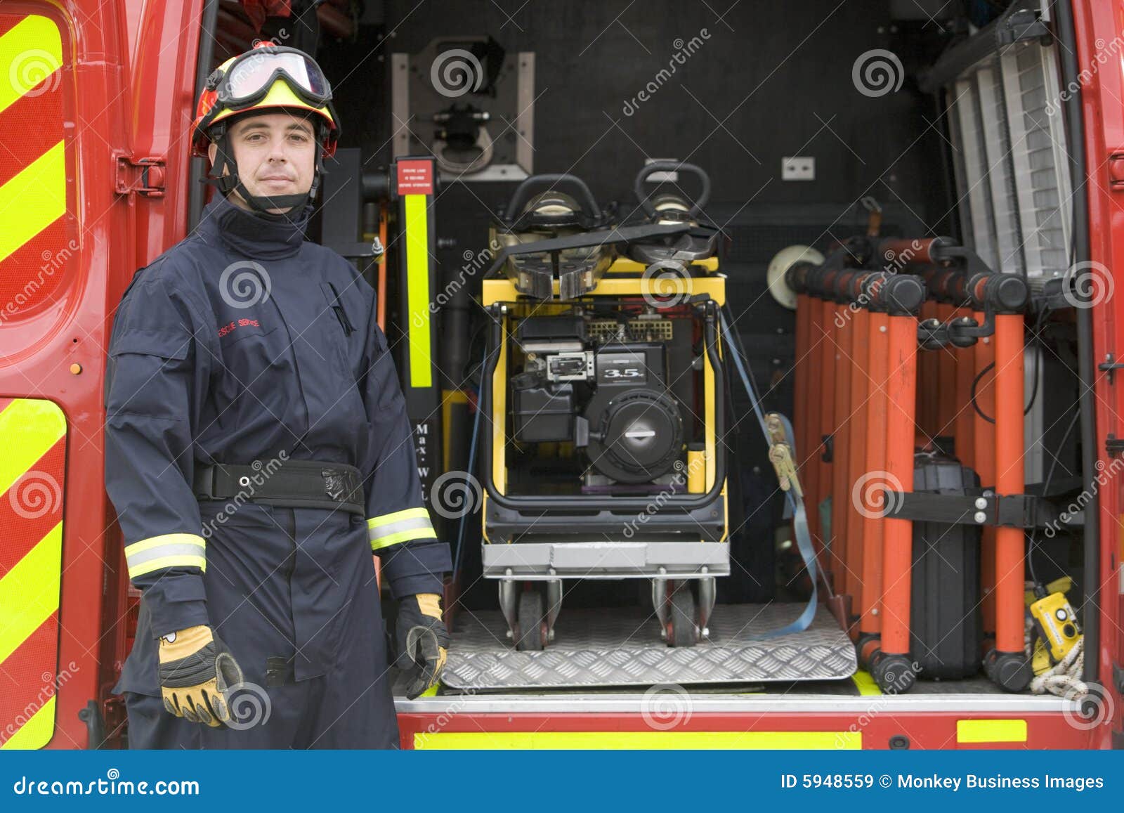 Firefighters Standing by the Equipment Stock Image - Image of heavy ...
