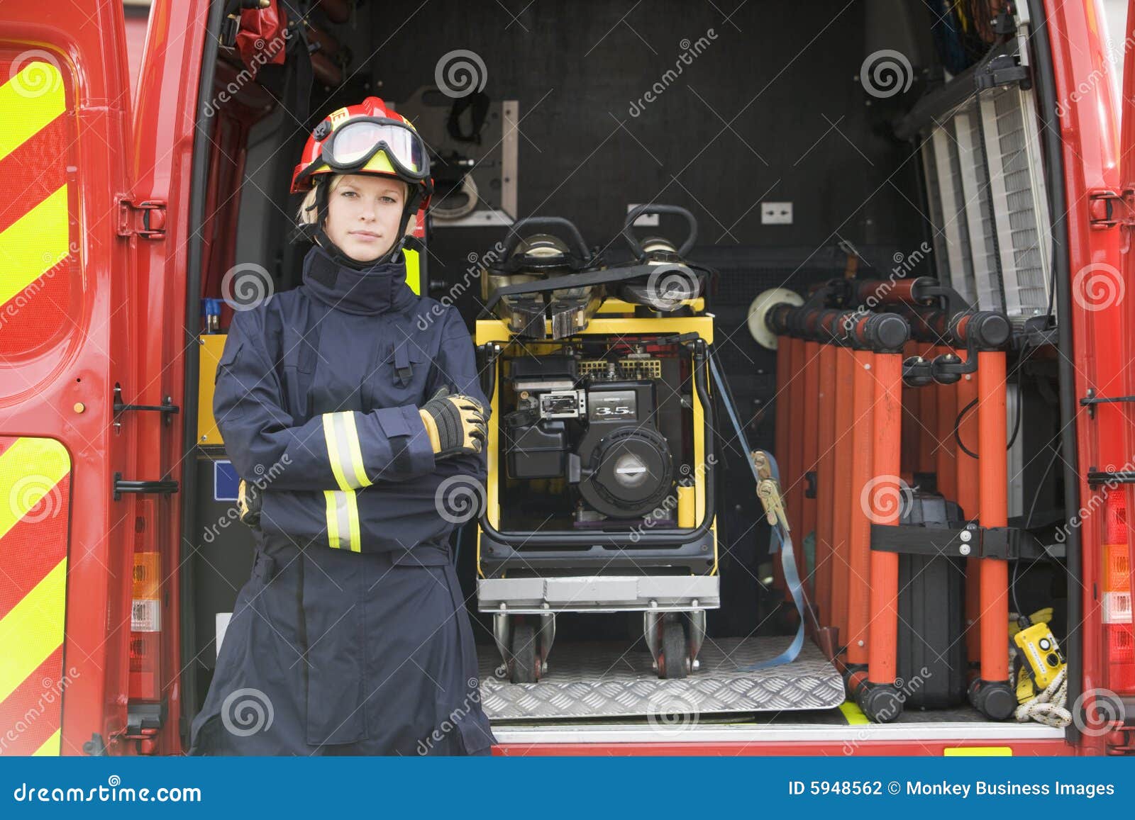Firefighters Standing by the Equipment Stock Photo - Image of camera ...
